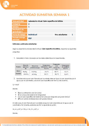 Actividad semana 1 - ACTIVIDAD SUMATIVA Tema actividad Procesos industriales Unidad/es Unidad 1 ...