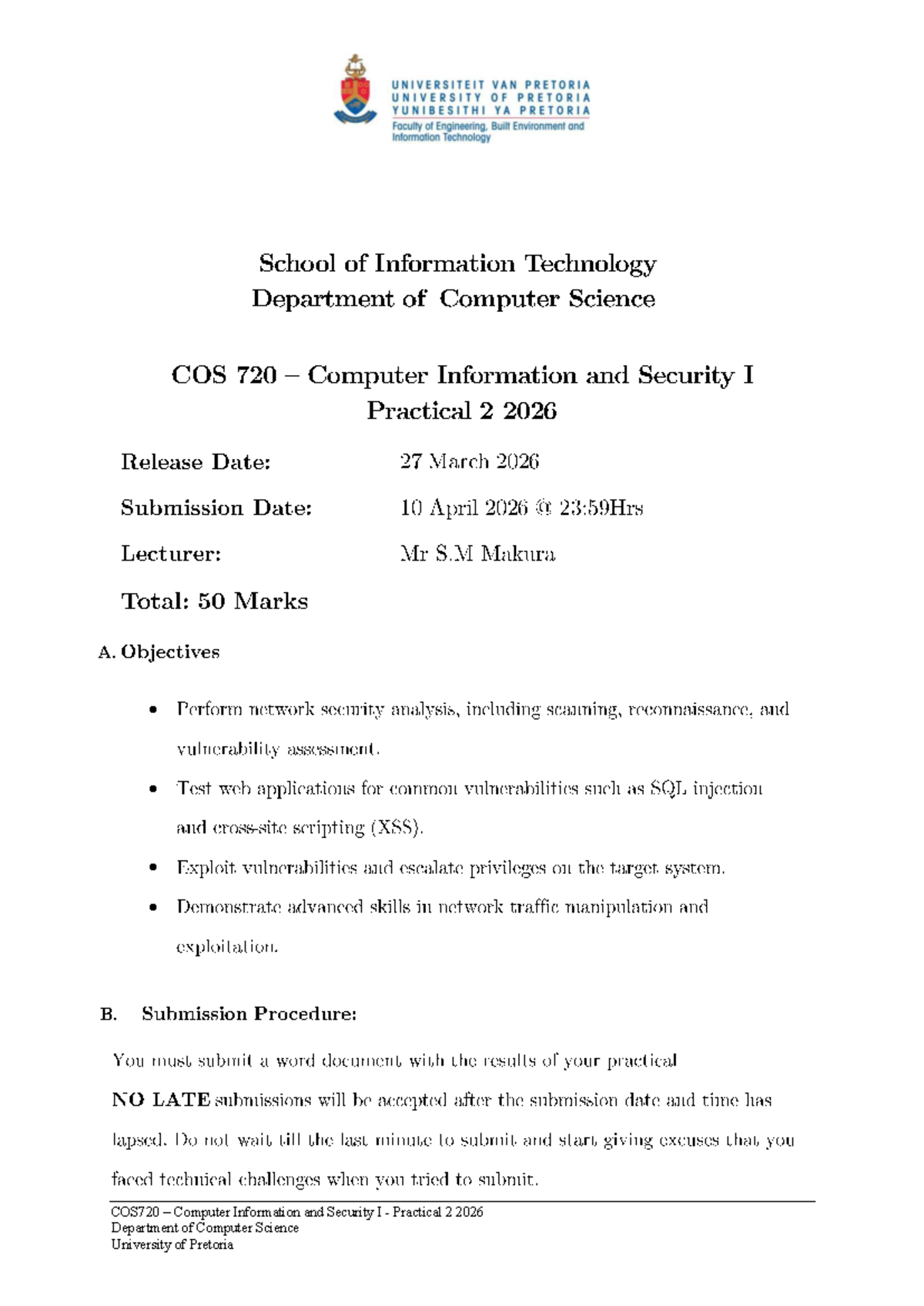 COS720 Computer Information and Security I Practical 2 - 2026 - Studocu