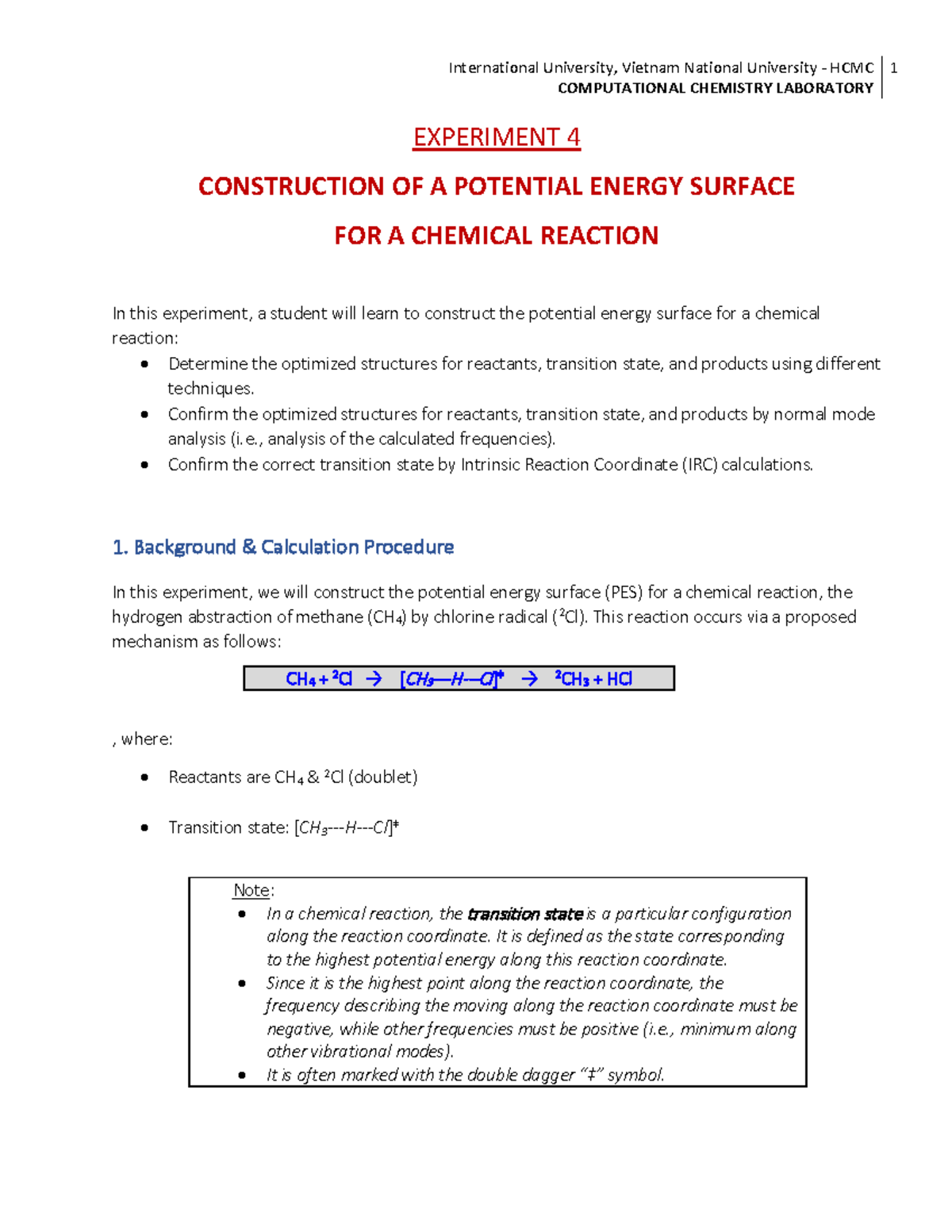 International University, VNU HCMC: Comp Chem Lab Exp 4 - PES for CH4 ...