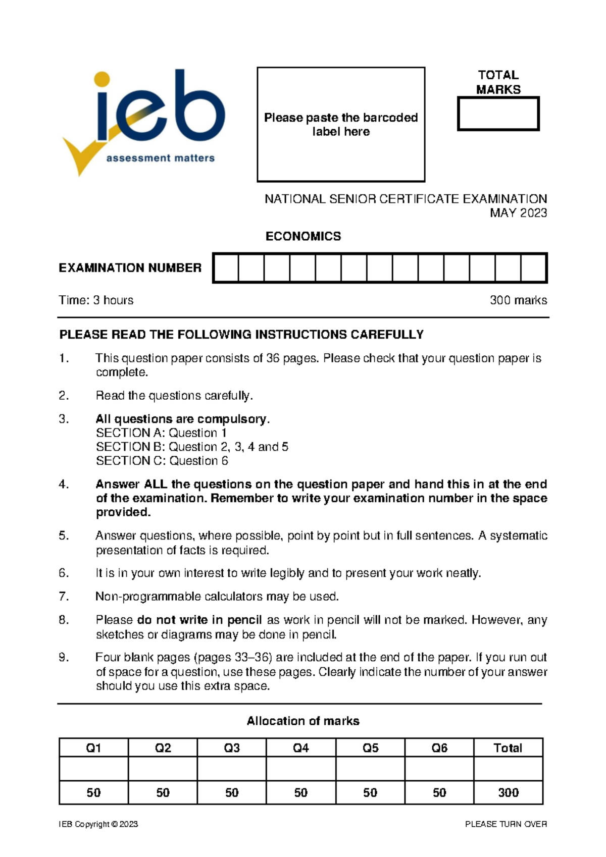 NSC Economics May 2023 - Examination Questions and Instructions - Studocu