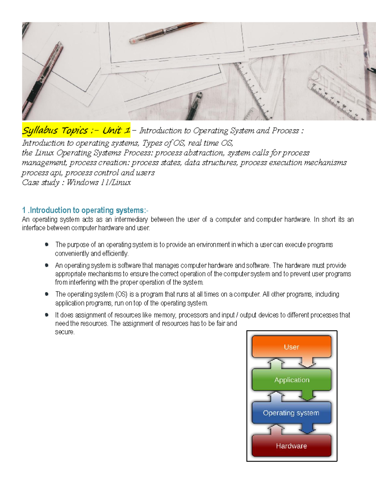 OS Unit 1 Notes: Introduction to Operating Systems and Process ...