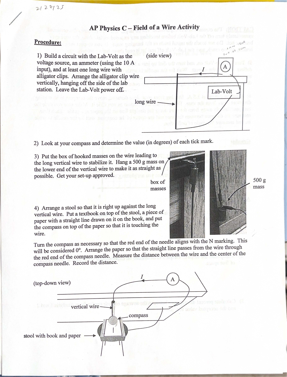 AP Physics C - Field of a Wire Activity - 2127125 AP Physics C Field of ...