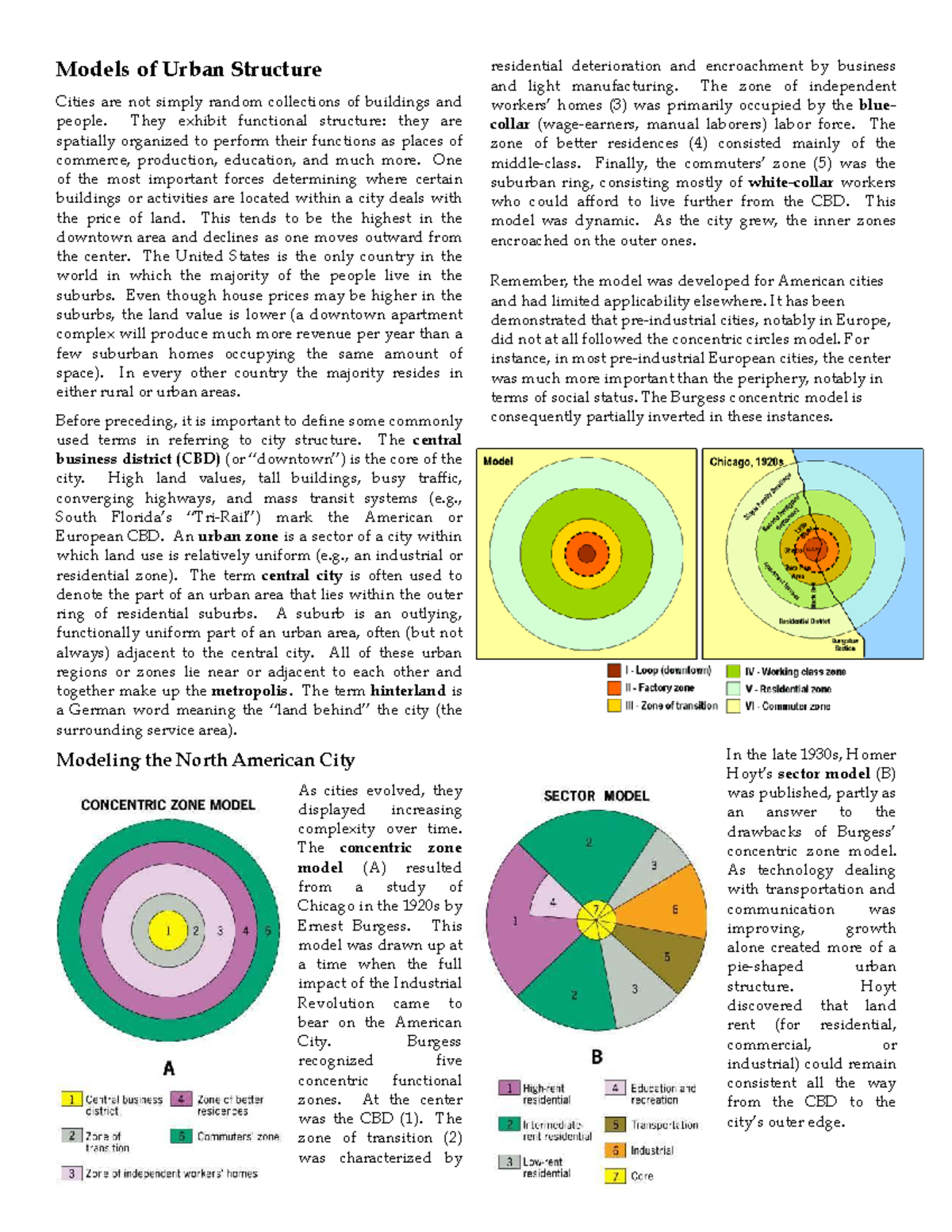 Urban Structure Models: Understanding City Dynamics and Zones - Studeersnel