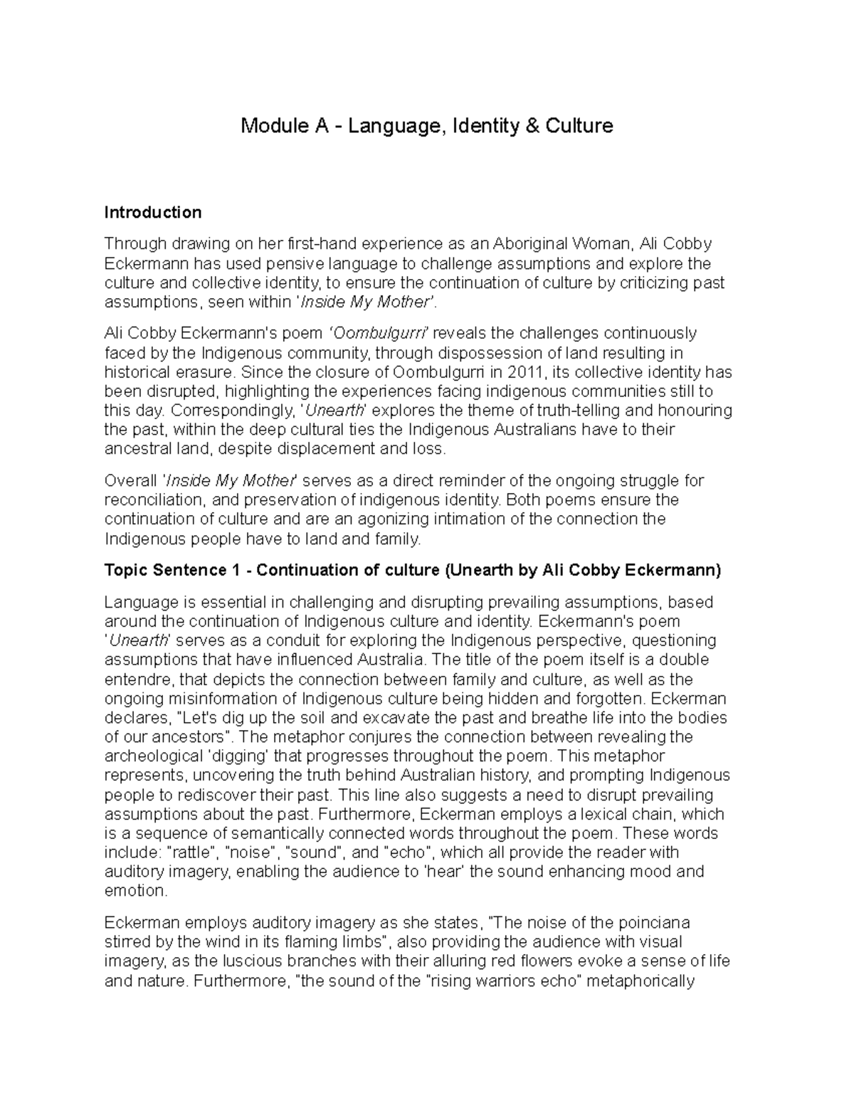 Language, Identity & Culture in Ali Cobby Eckermann's Poems Analysis ...