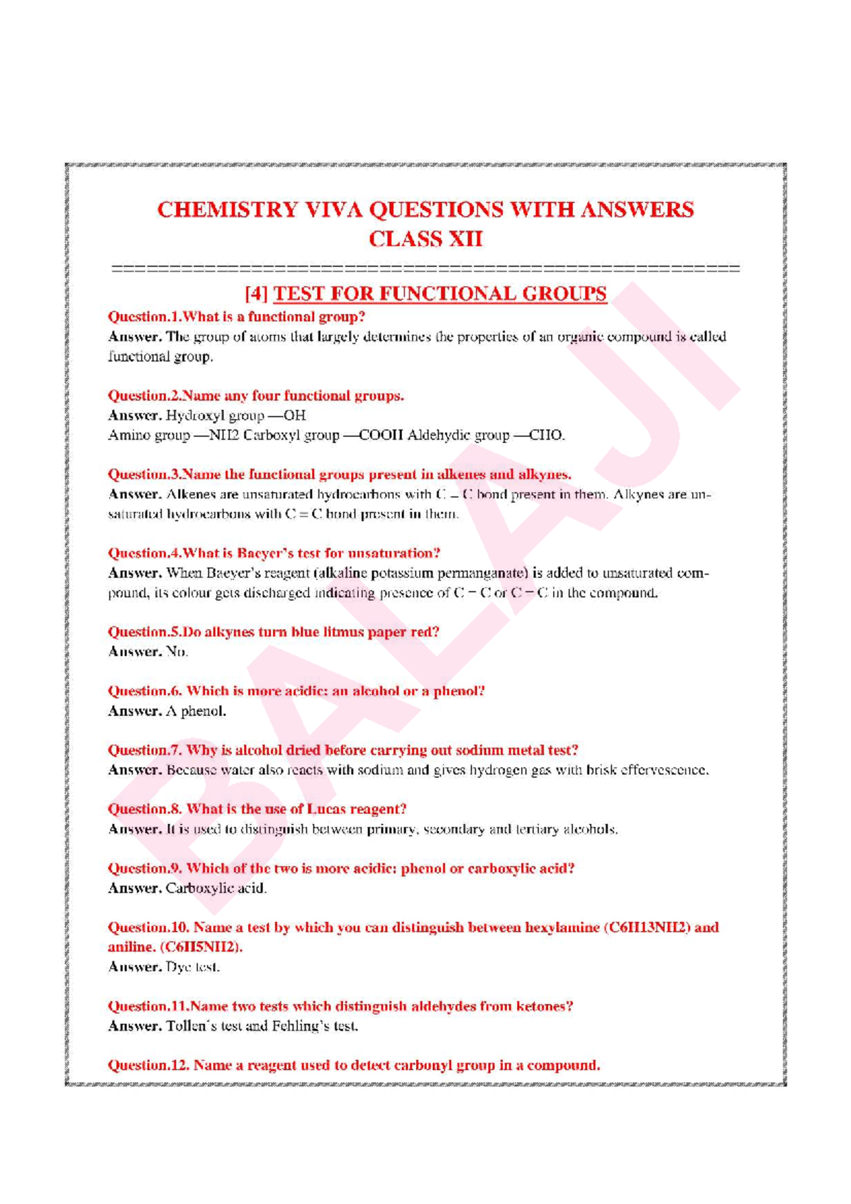 C-12 VIVA Questions on Functional Groups in Chemistry - Studocu