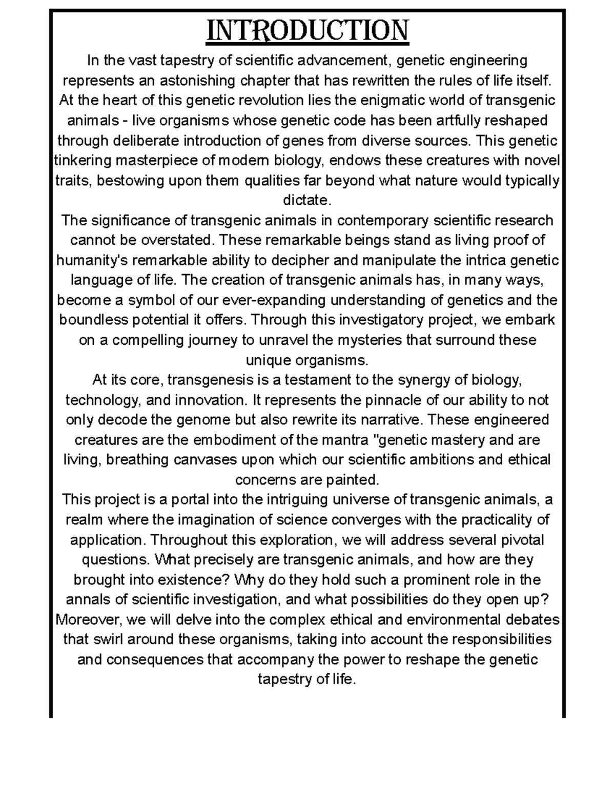 Biology Project Transgenic Animals class 12 - INTRODUCTION In the vast ...