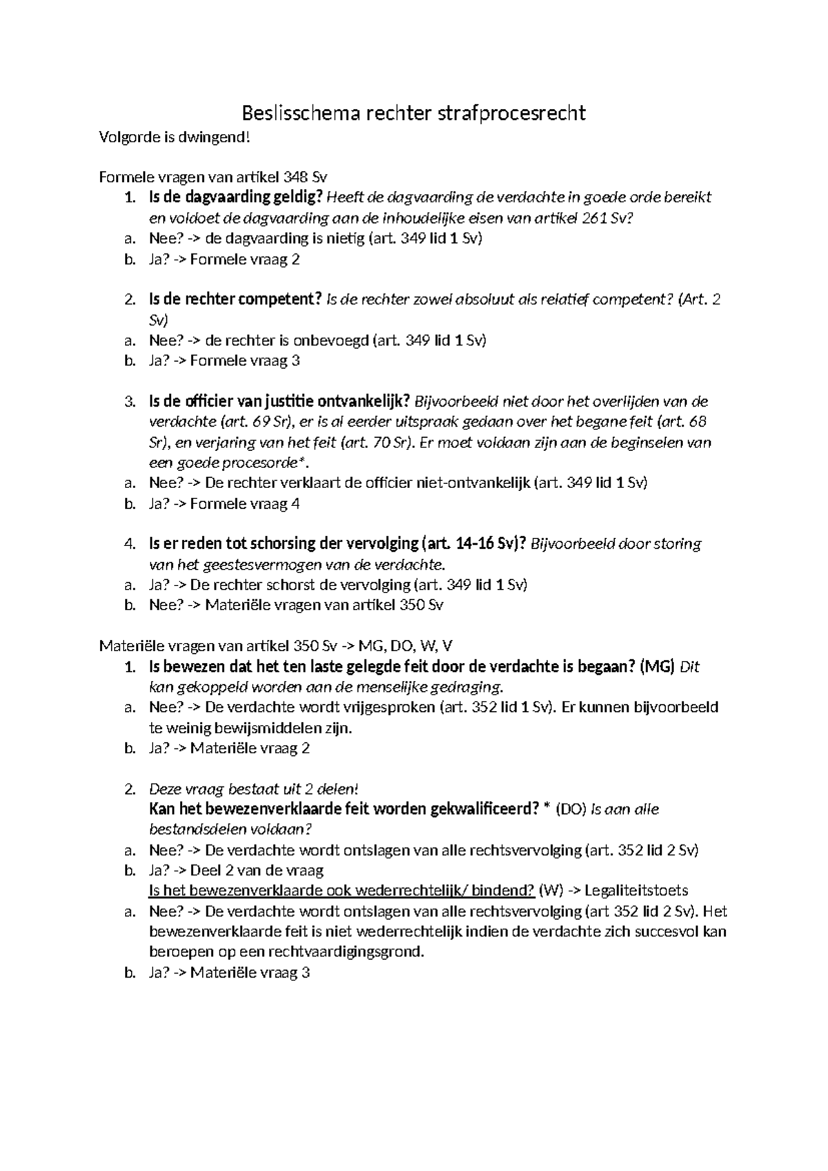 Beslisschema Strafprocesrecht: Juridische Vragen en Antwoorden ...