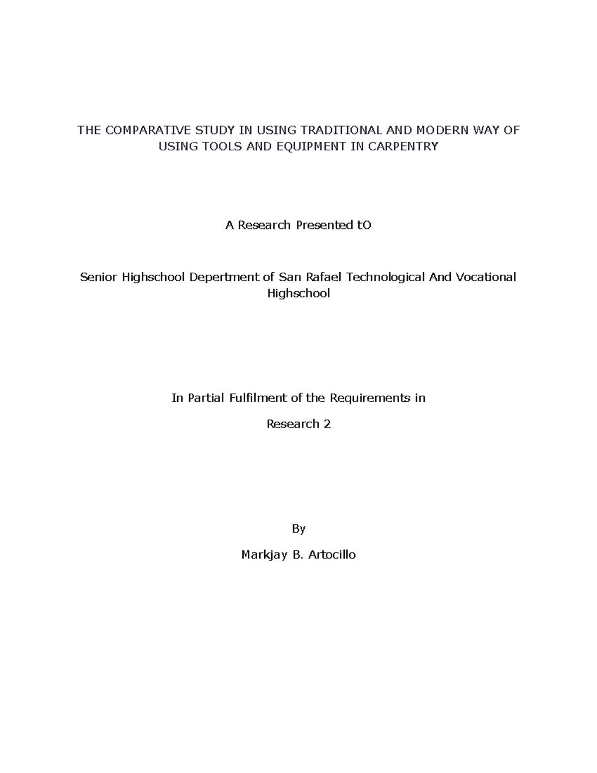 Comparative Study of Traditional vs Modern Tools in Carpentry (Research ...