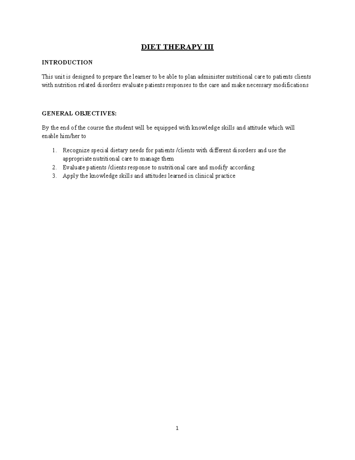 DIET Therapy 111: Module-3 - Nutritional Care for Surgery & Burns - Studocu