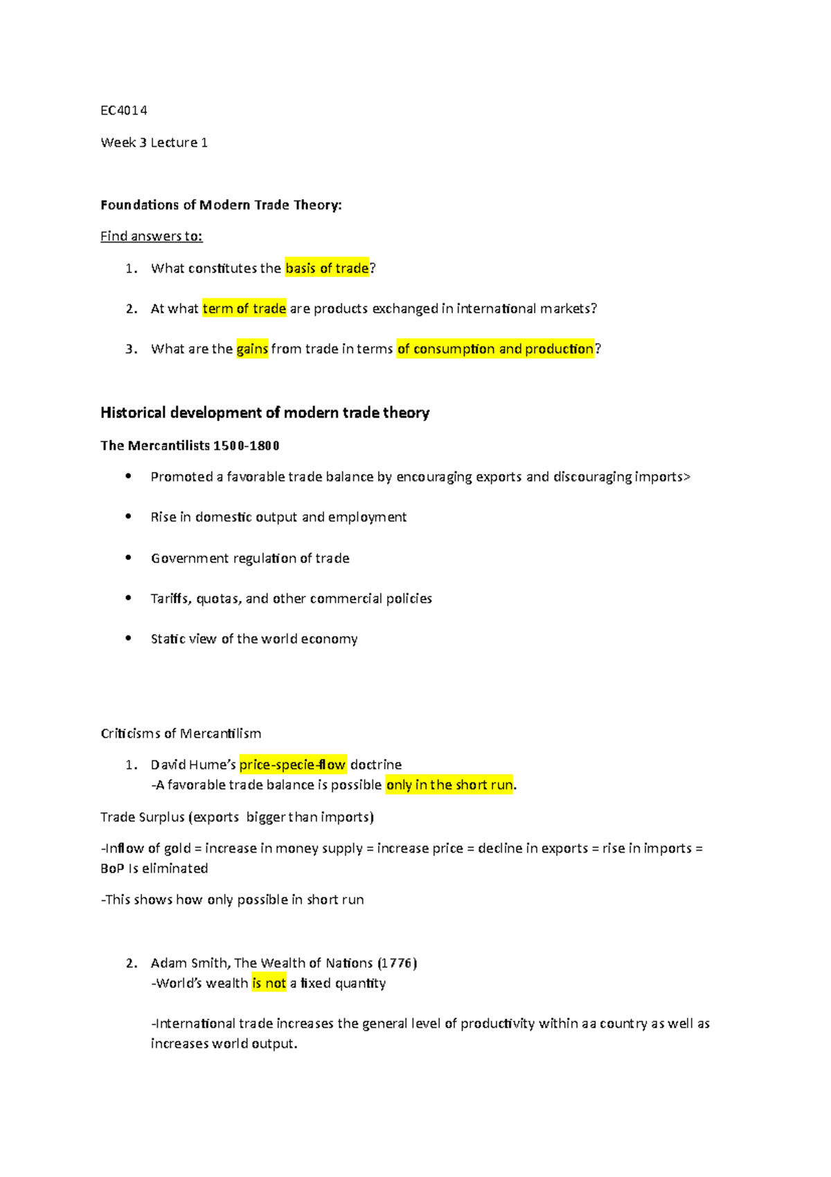 EC4014 Week 3 Lecture 1 - ......................... - EC Week 3 Lecture 1 Foundations of Modern ...