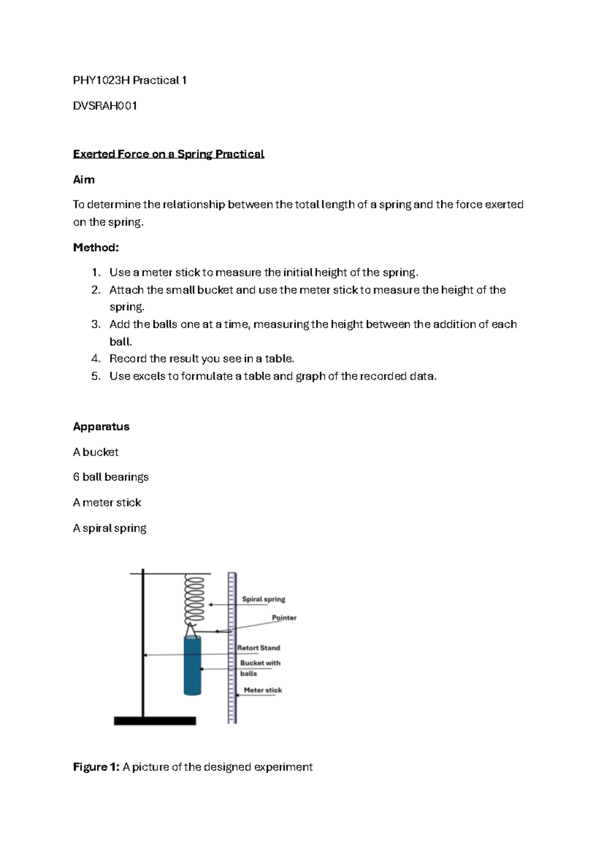 PHY1023H Practical 1: Exerted Force on a Spring Experiment - Studocu