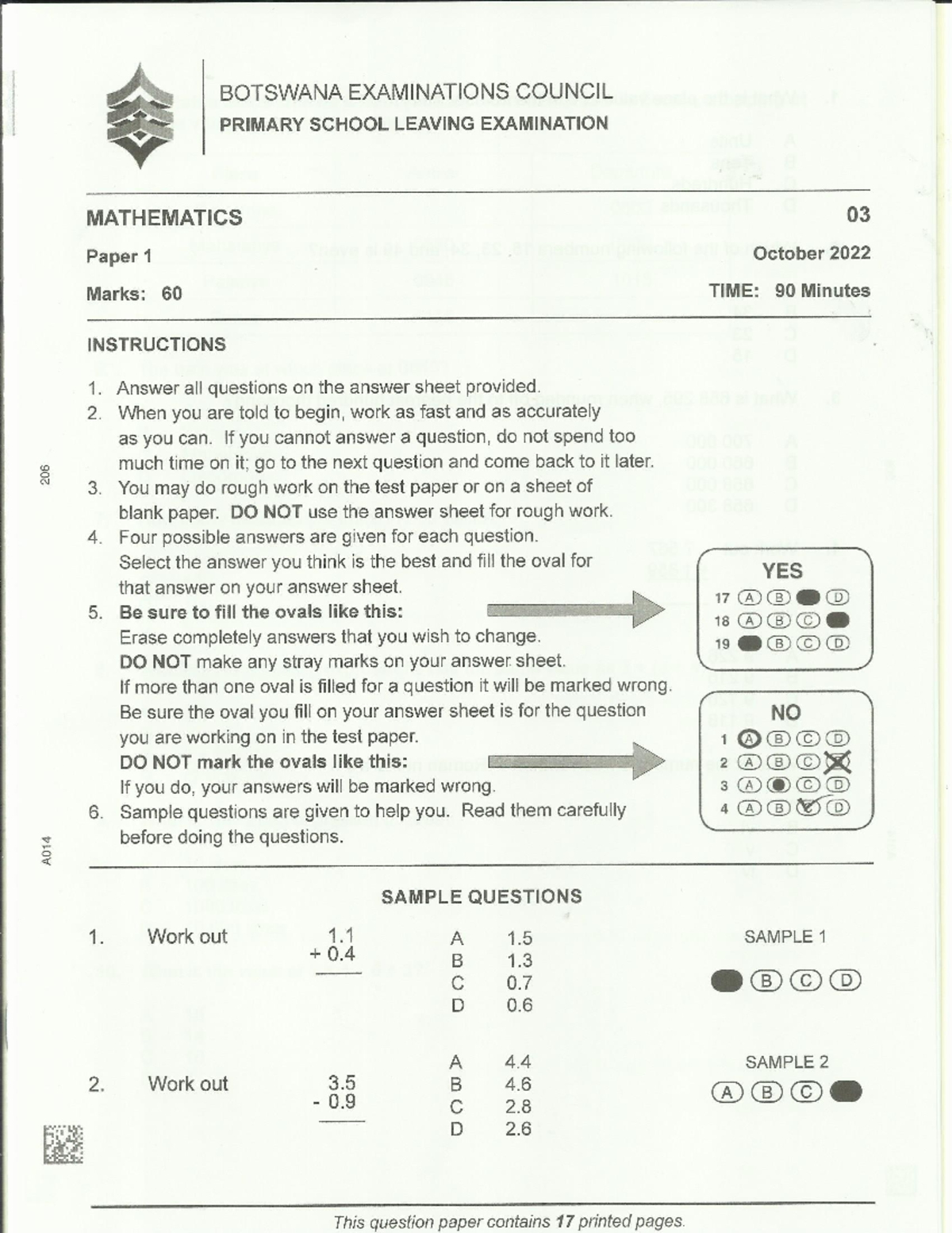 PSLE Mathematics 2022 - Primary School Leaving Exam Paper 1 - Studocu