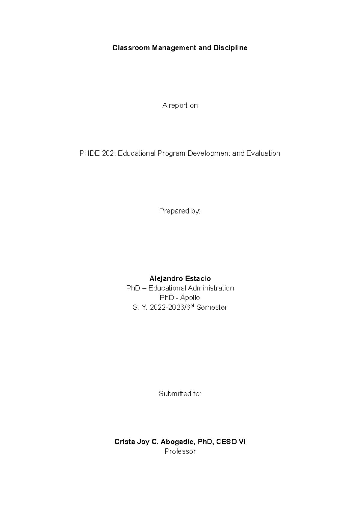 Classroom Management Strategies in PHDE 202: A Comprehensive Report ...
