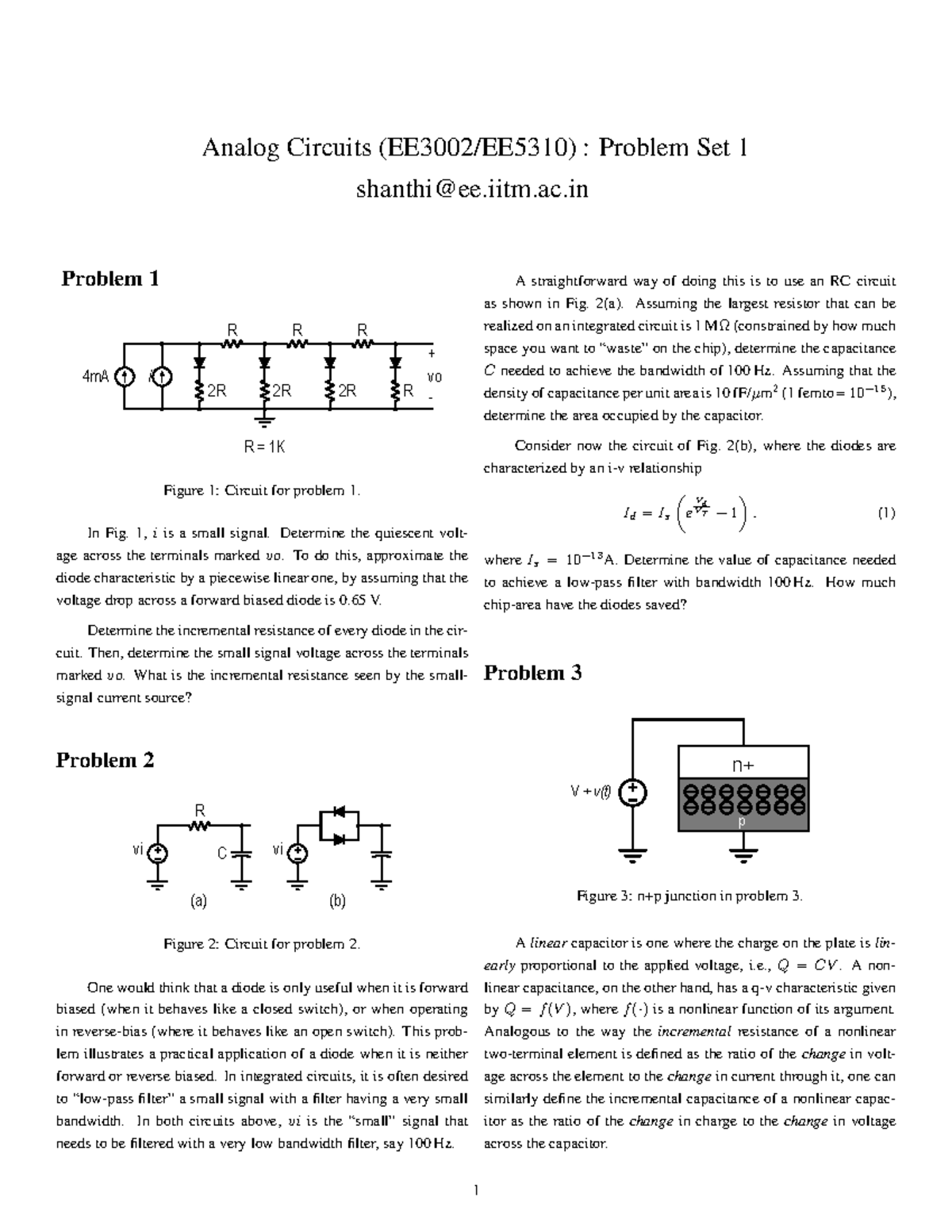 Analog Circuits (EE 101): Problem Set 1 Solutions and Analysis - Studocu