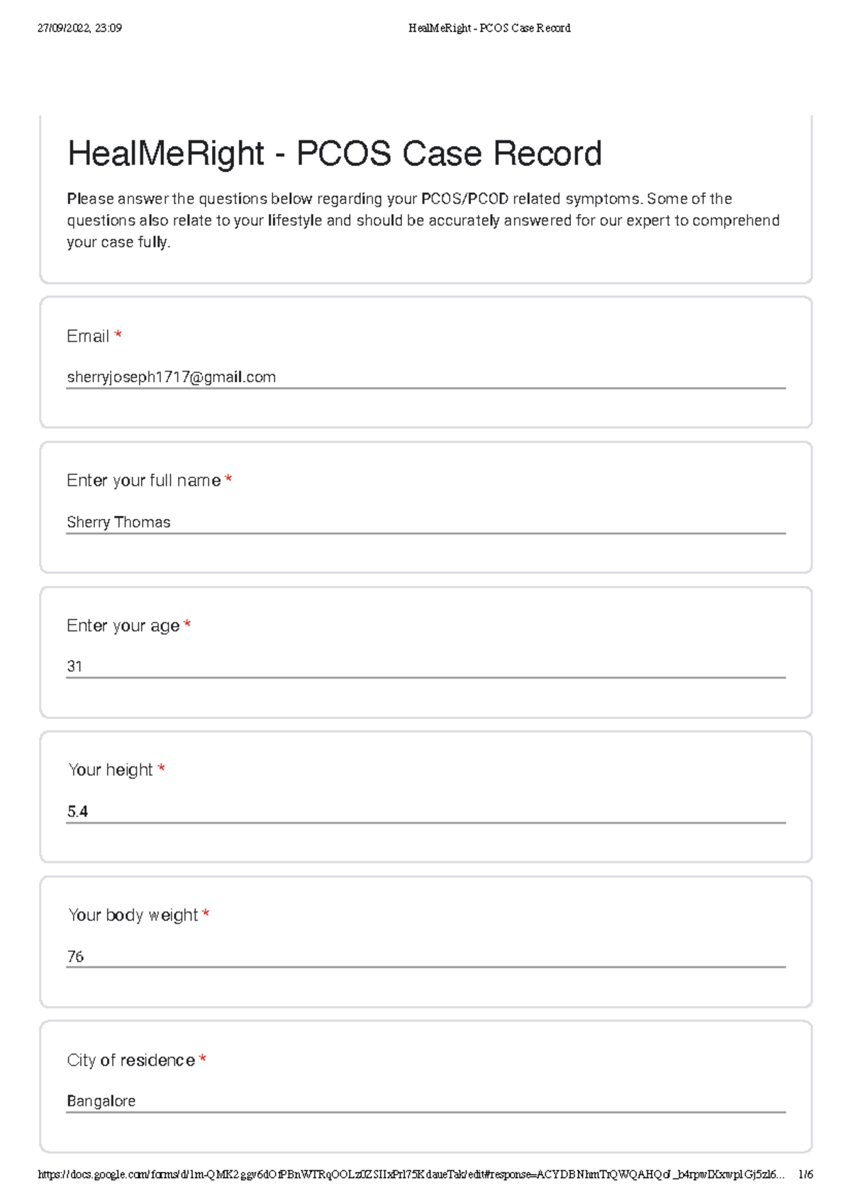 23:09 HealMeRight PCOS Case Record - Patient Profile of Sherry Thomas ...