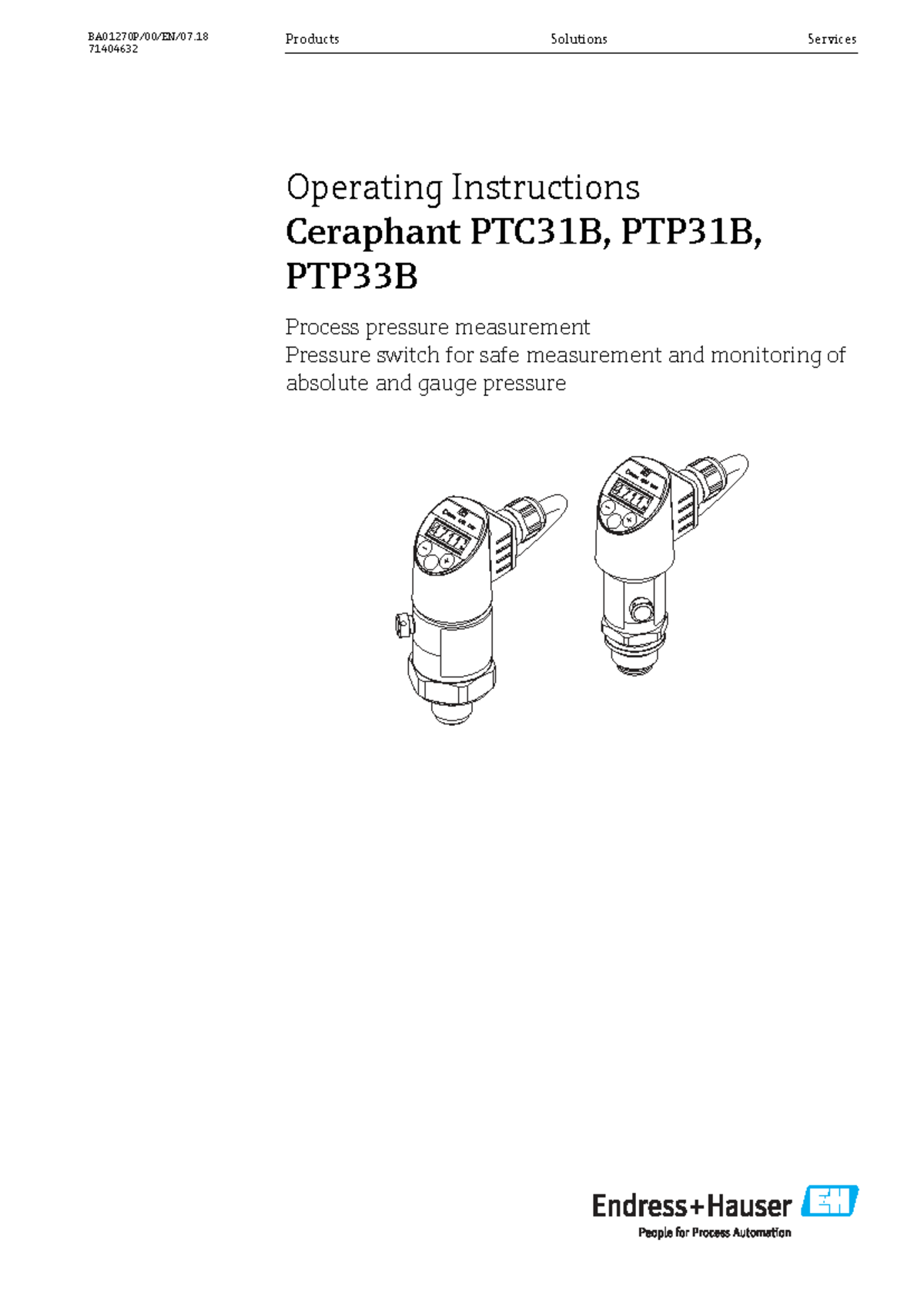 Operating Instructions for Ceraphant PTC31B, PTP31B, PTP33B (88031 ...
