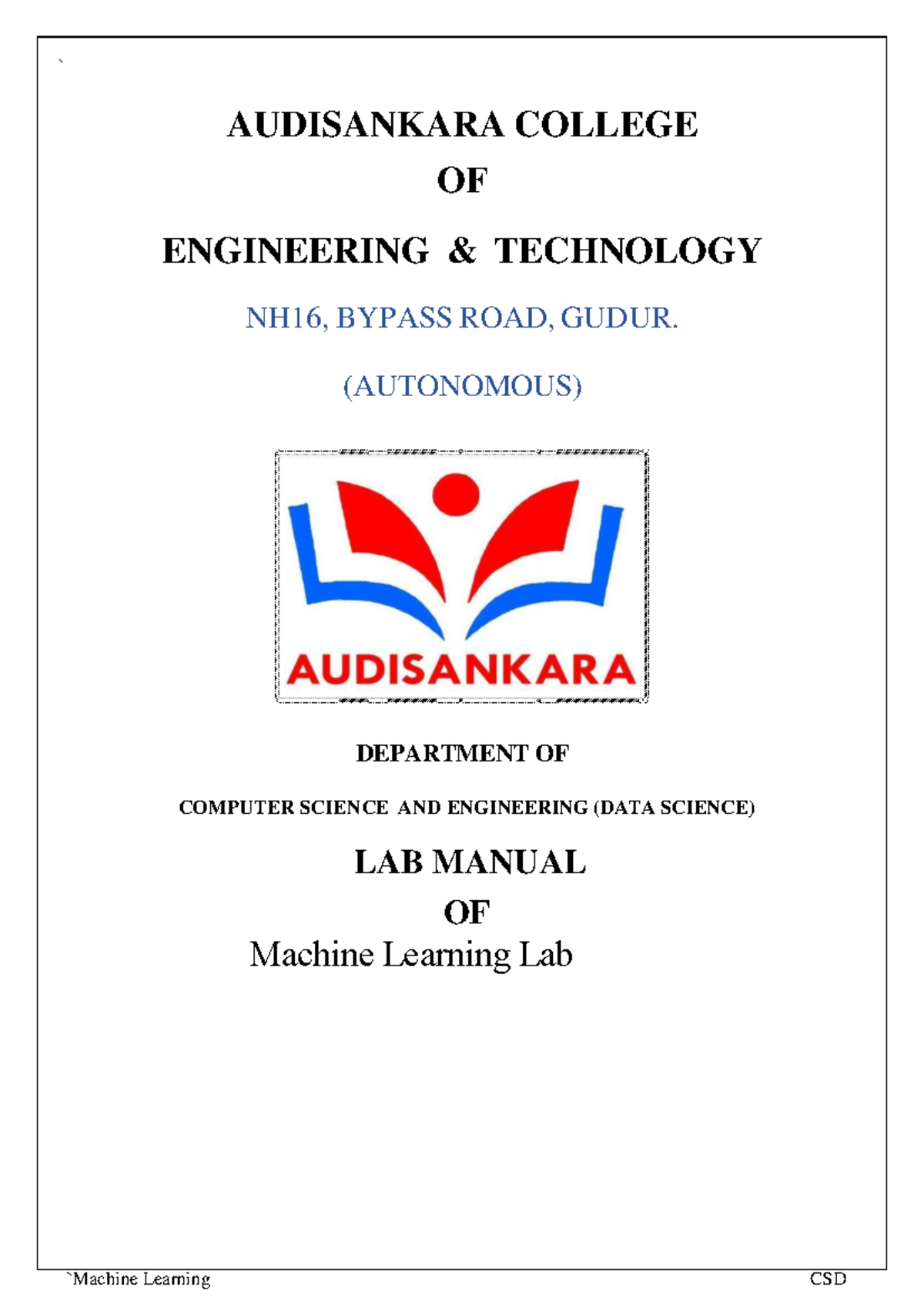 R23 III-I Machine Learning Lab Manual - Experiments and Implementation - Studocu