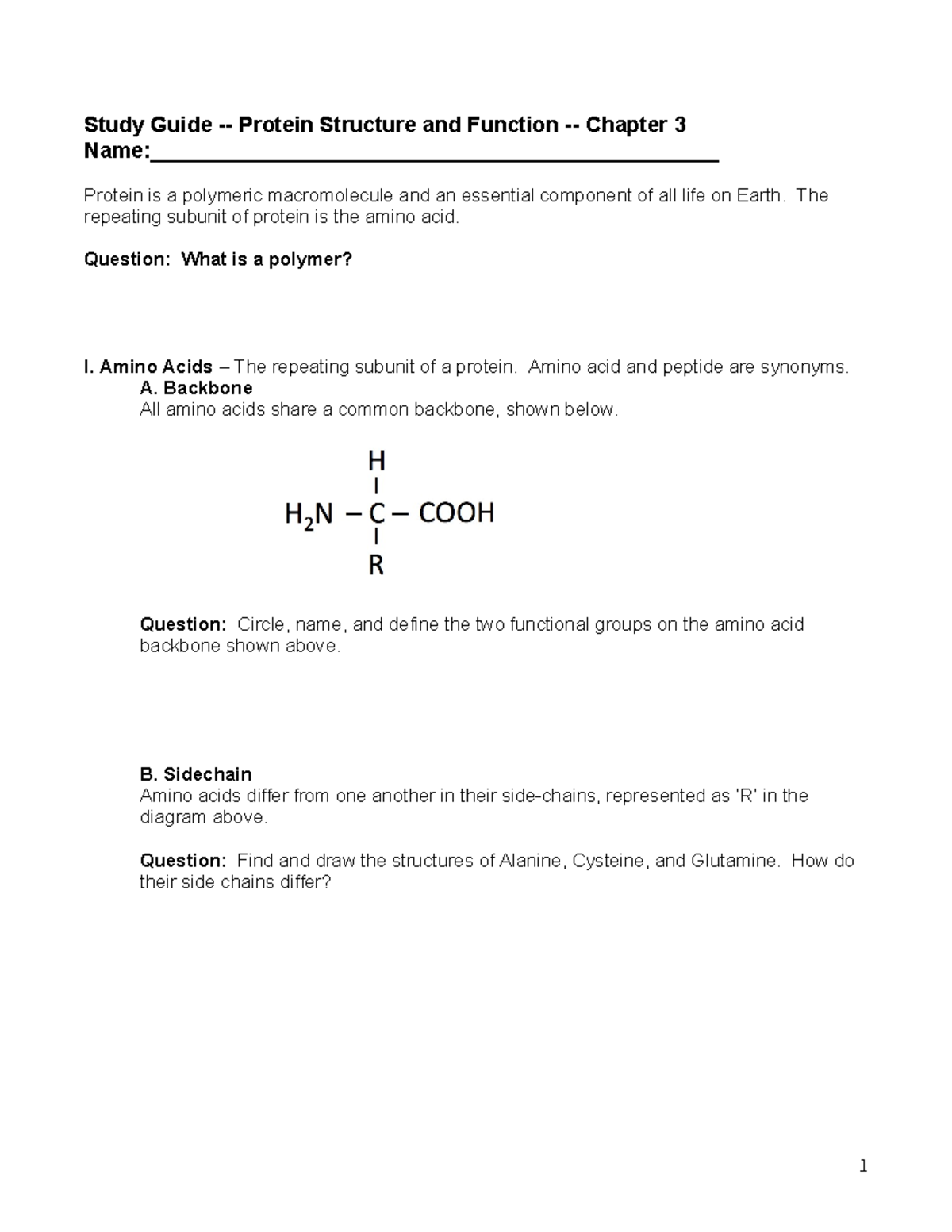 Study Guide: Protein Structure & Function - Ch. 3 Overview - Studocu