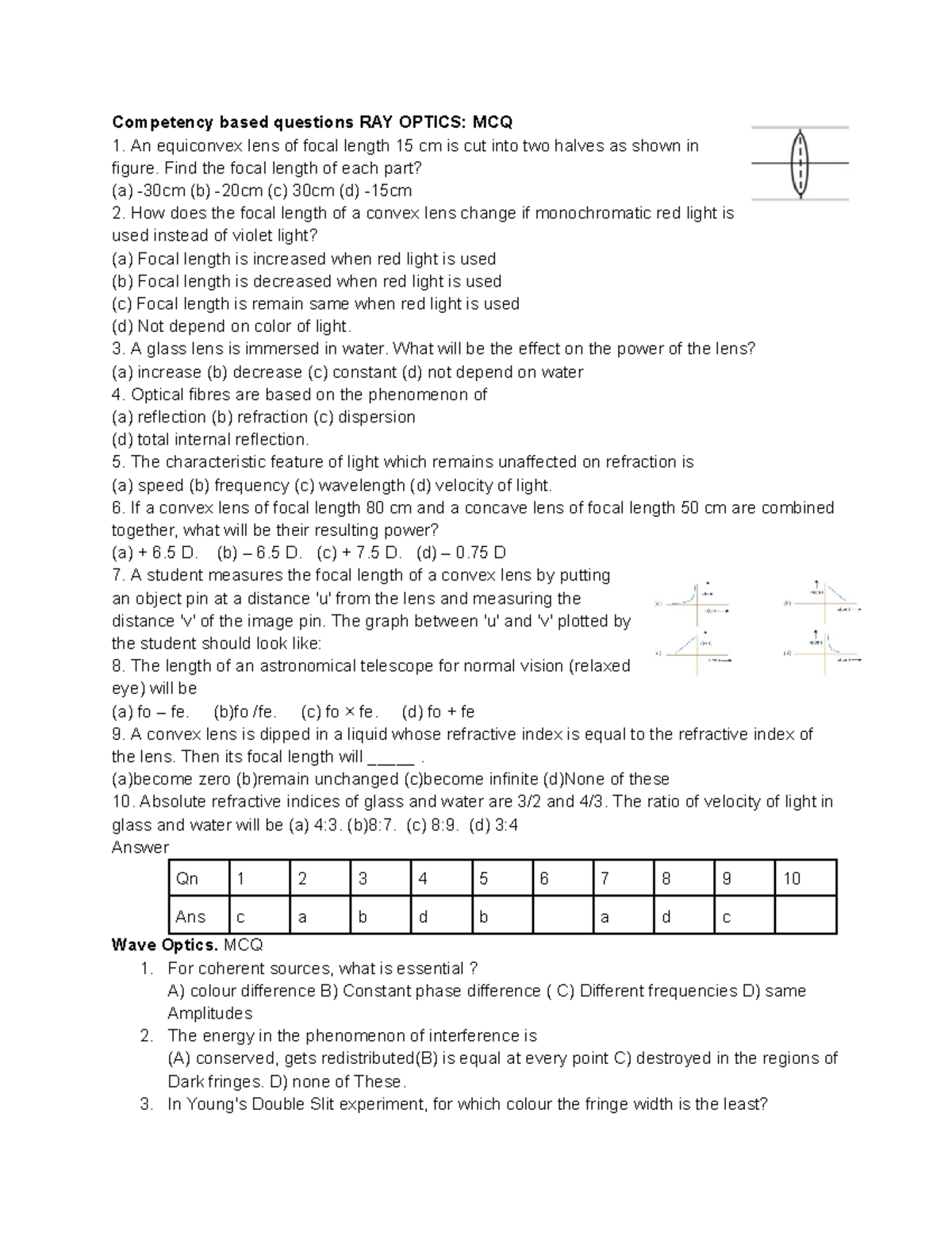 Optics DPP - Ray & Wave Optics MCQ Practice Question Sheet - Studocu