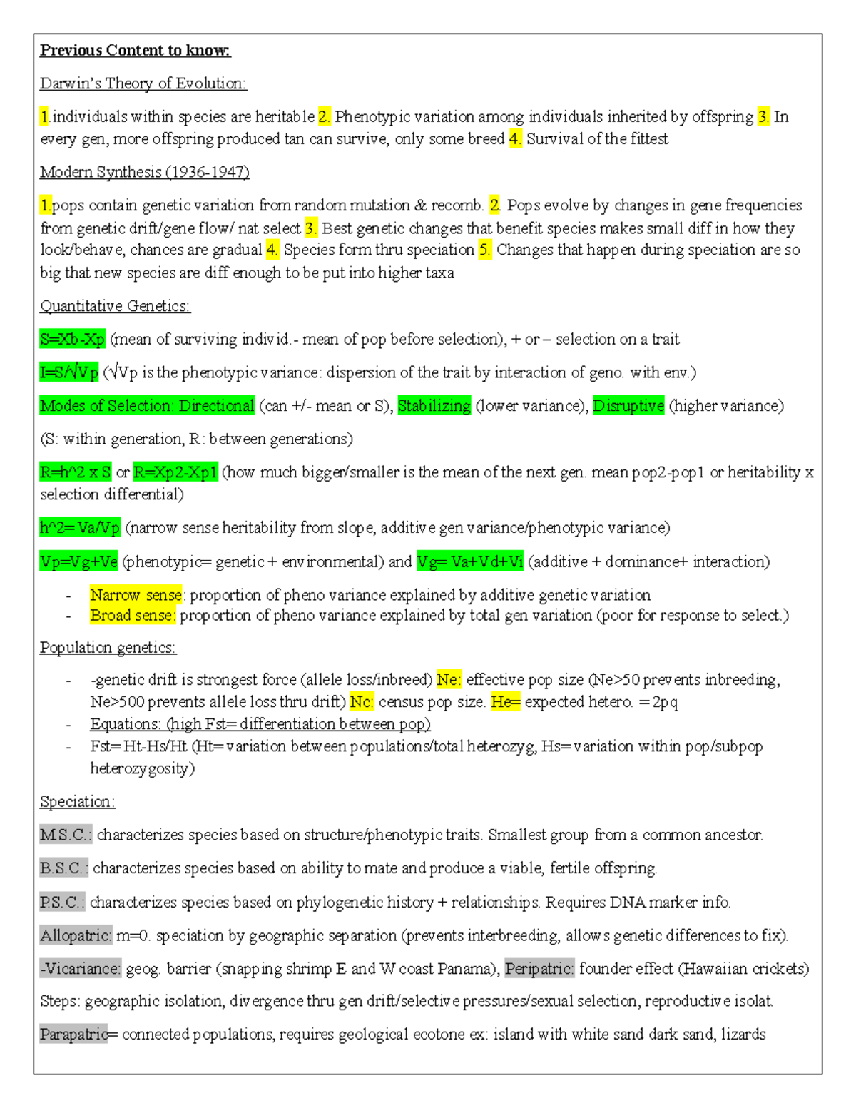 Biology 101: Exam cheat sheet on the theory of evolution and speciation - Studocu