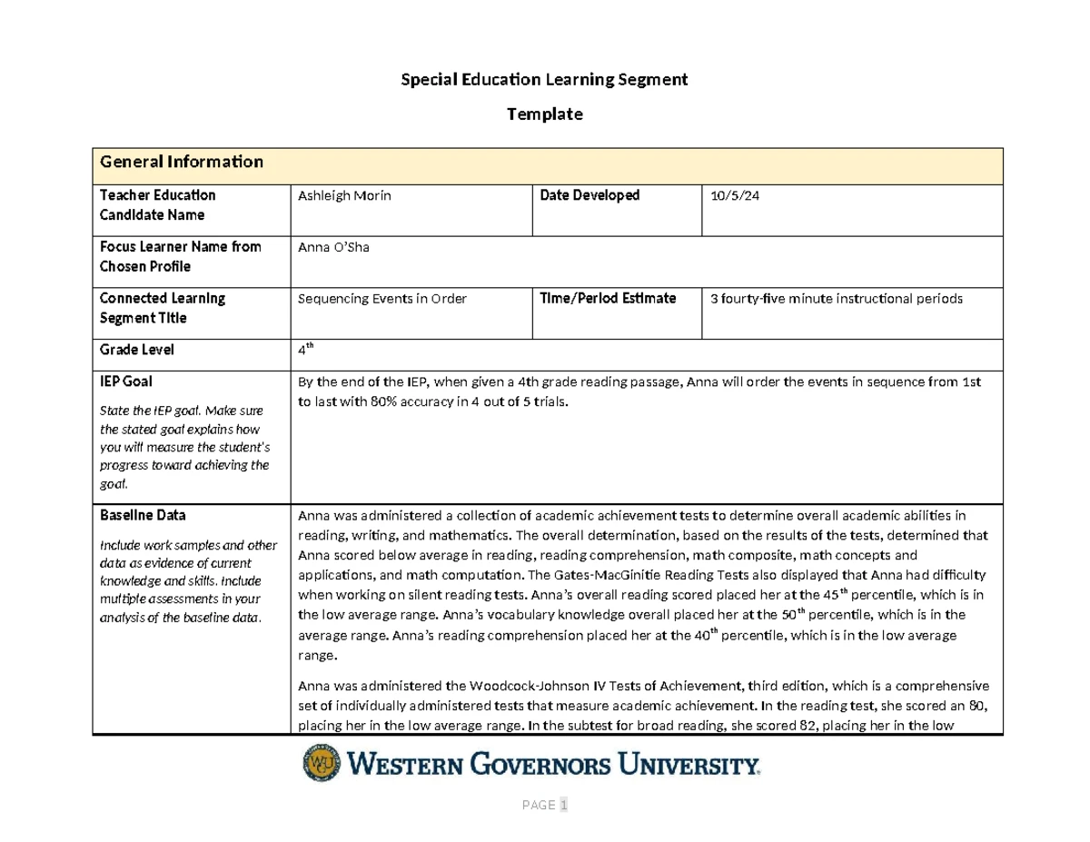 D232 Special Education Lesson Plan for Task 1 Submission - Studocu