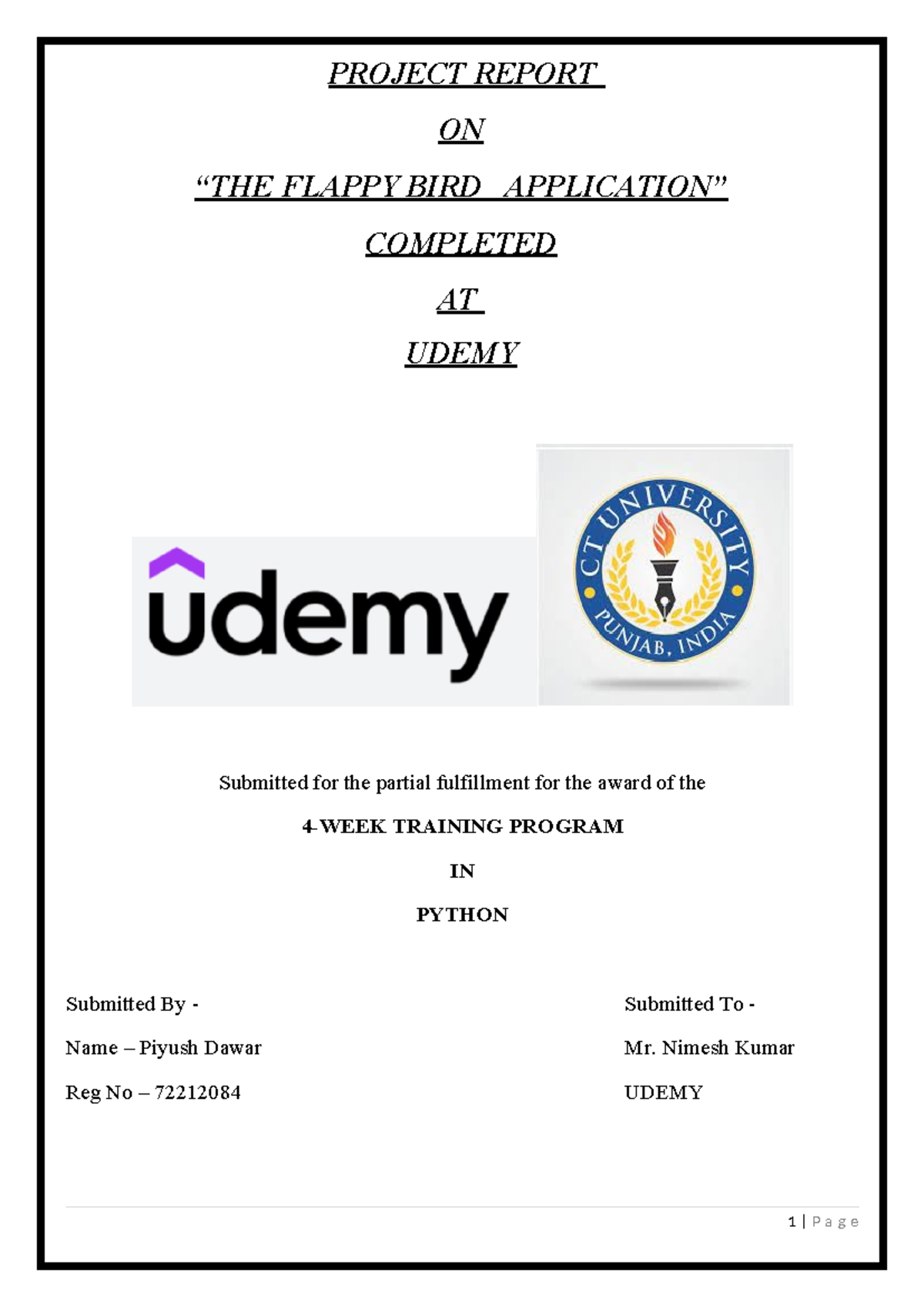 Python Project Report: The Flappy Bird Application - Udemy Training - Studocu