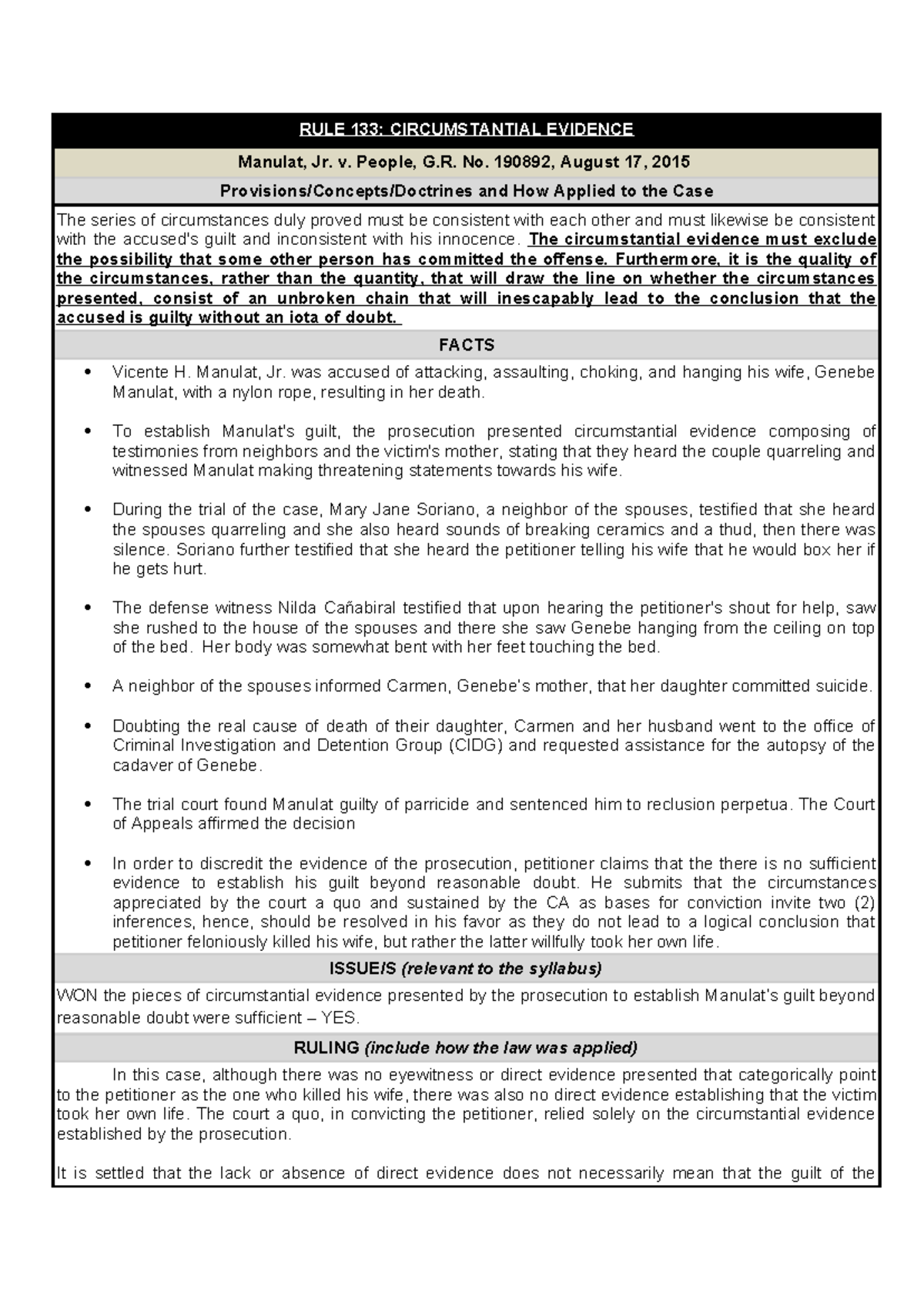 RULE 133: Circumstantial Evidence in Manulat, Jr. v. People, G.R. No ...