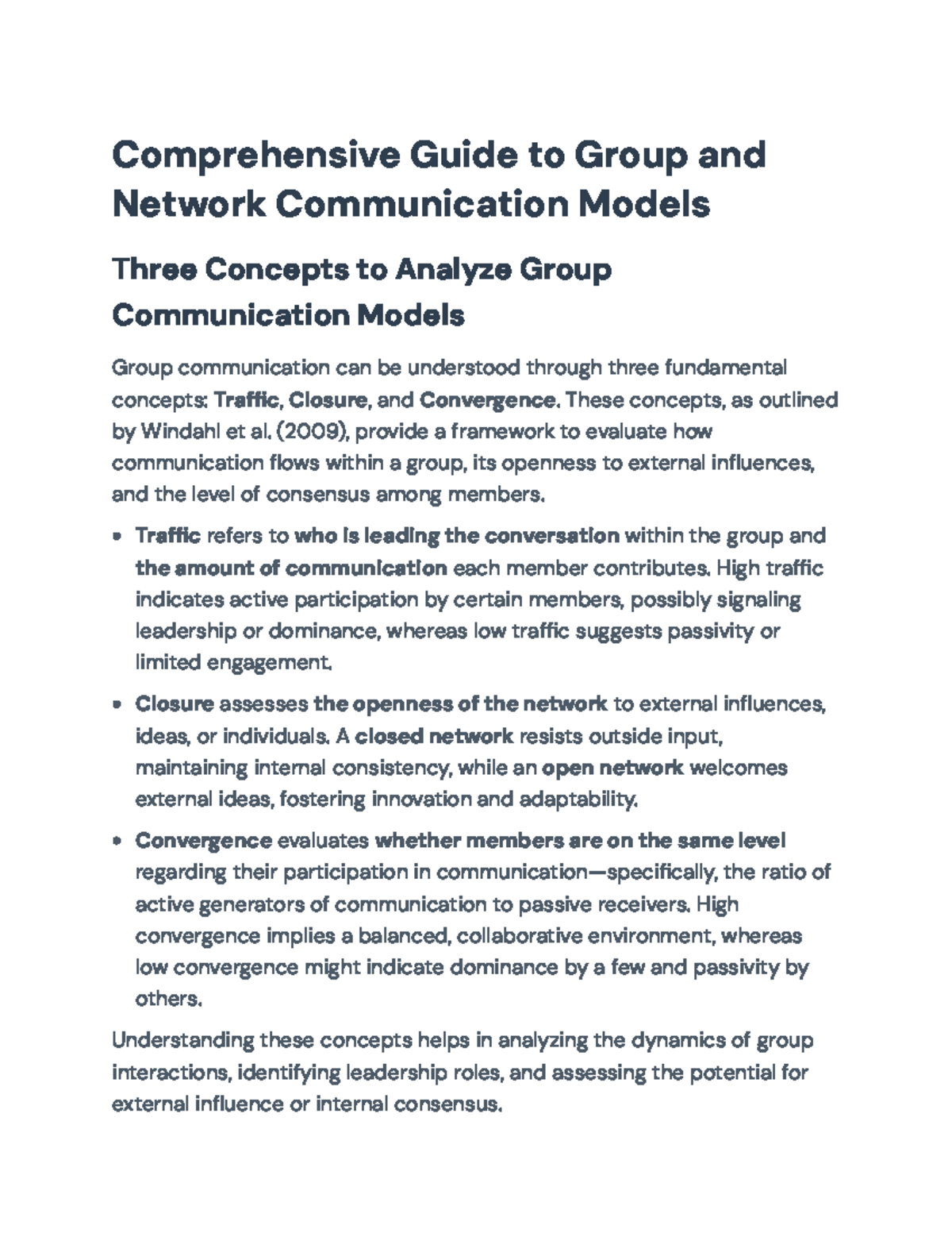 Comprehensive Overview of Group Comm Models & Networks (COMM 101) - Studocu