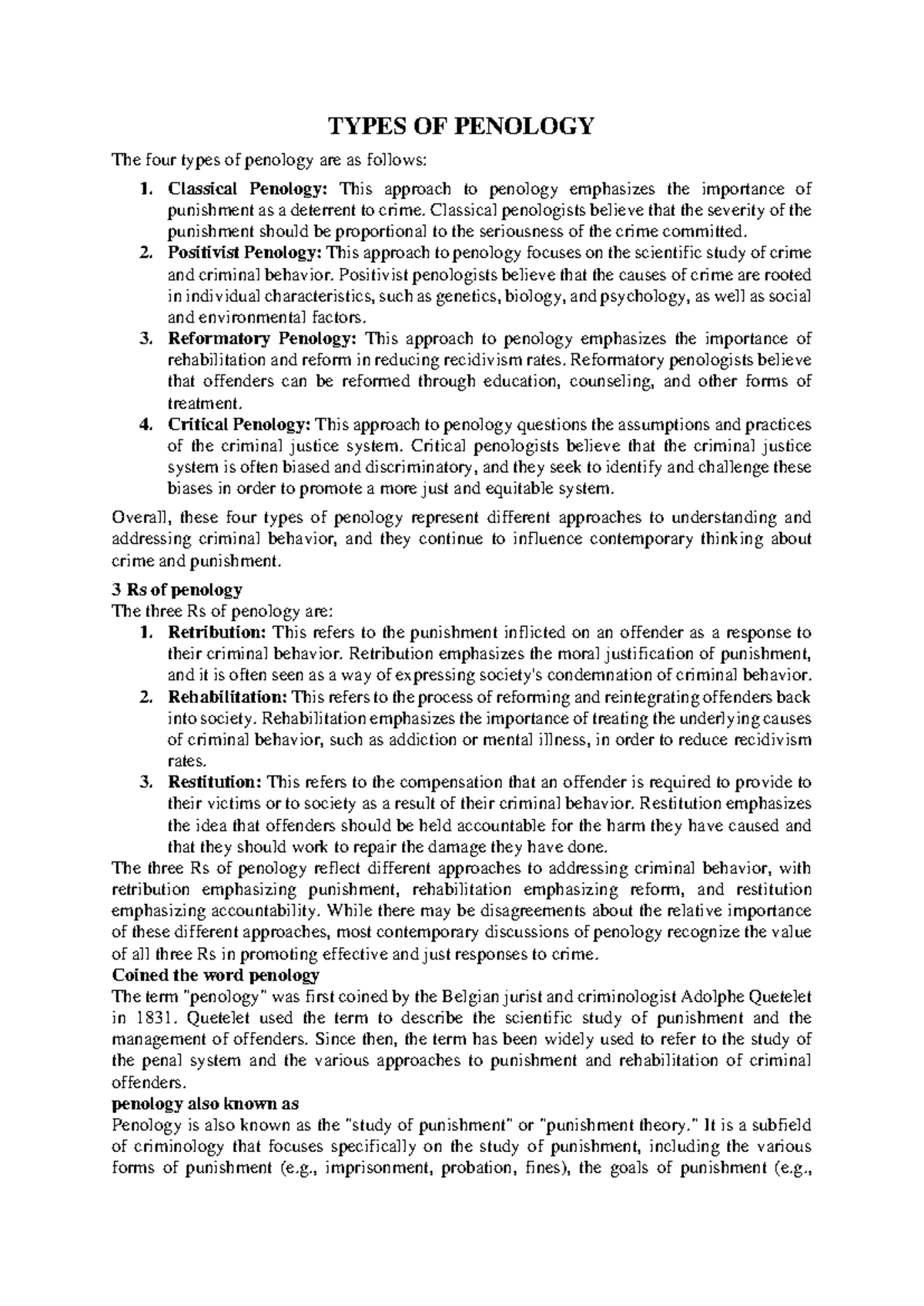Types of Penology: An Overview of Key Concepts and Approaches - Studocu
