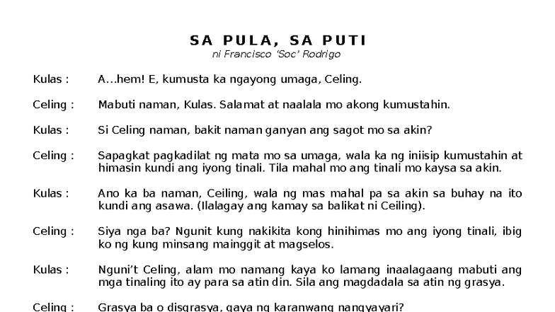 DULA: SA PULA, SA PUTI (Final Exam) - Studocu