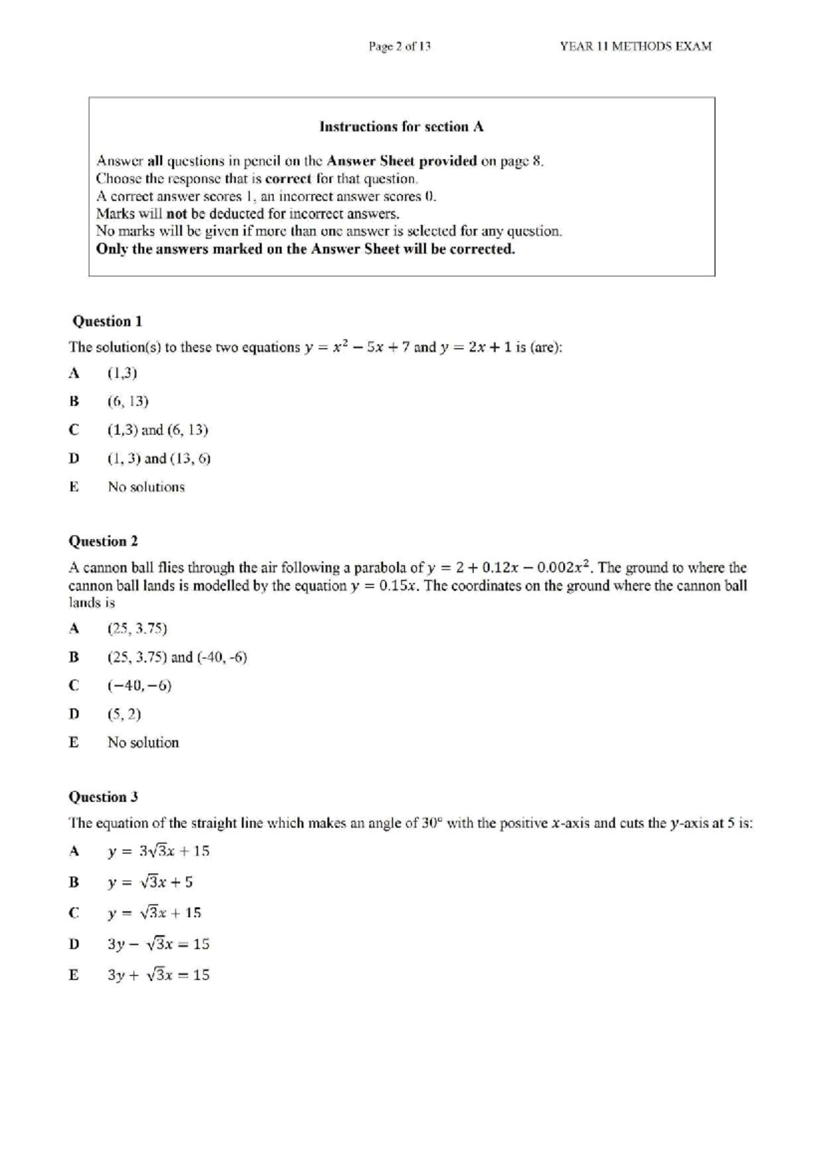 YEAR 11 METHODS EXAM 2.3 Class Unit 1 - Exam 2 (Blank) - Studocu