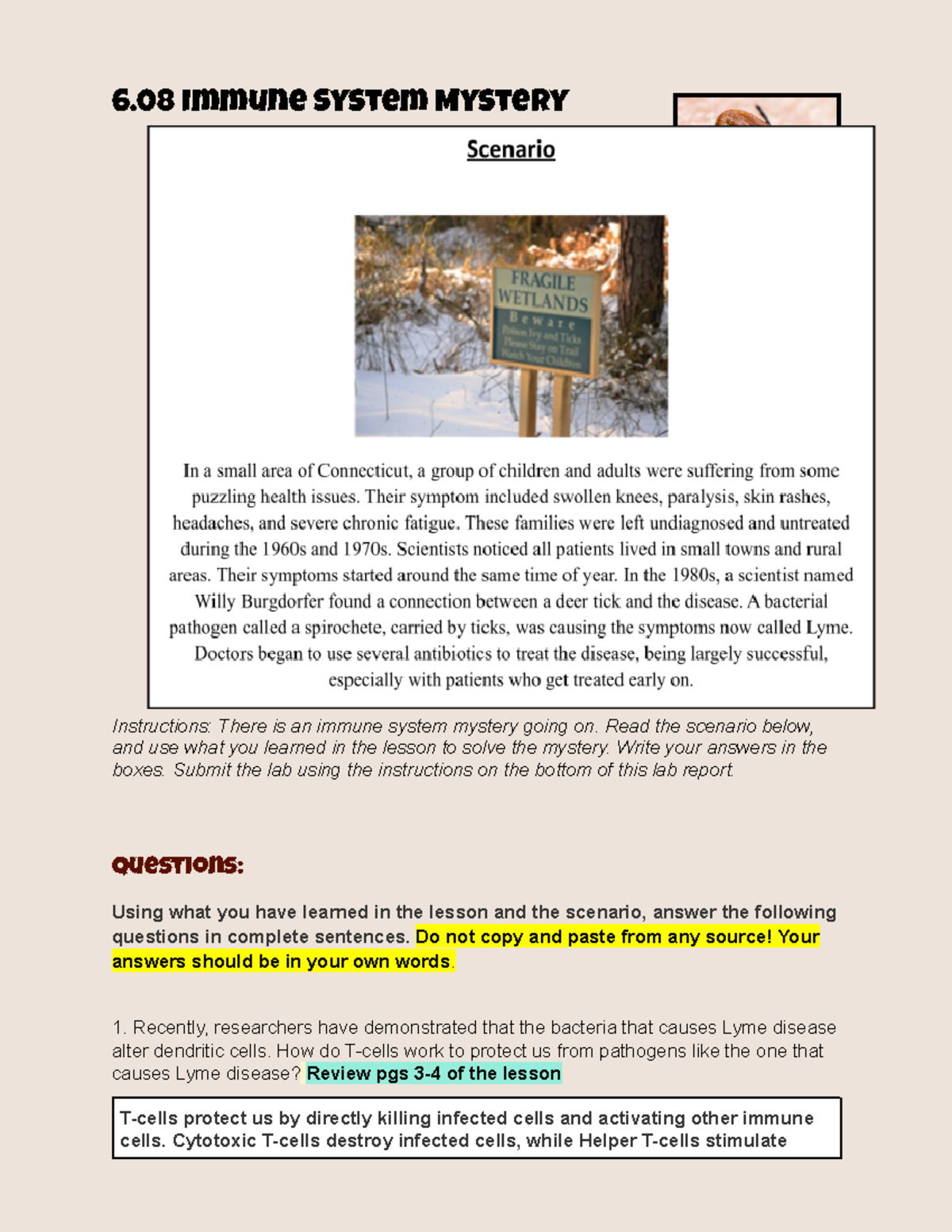 Copy of 6 08 immune system mystery assignment - 6 Immune System Mystery ...