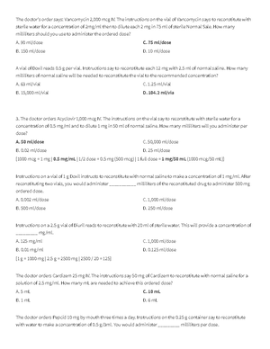 Nursing Accelerated Clinical Calculations Practice Quiz Student-Made ...