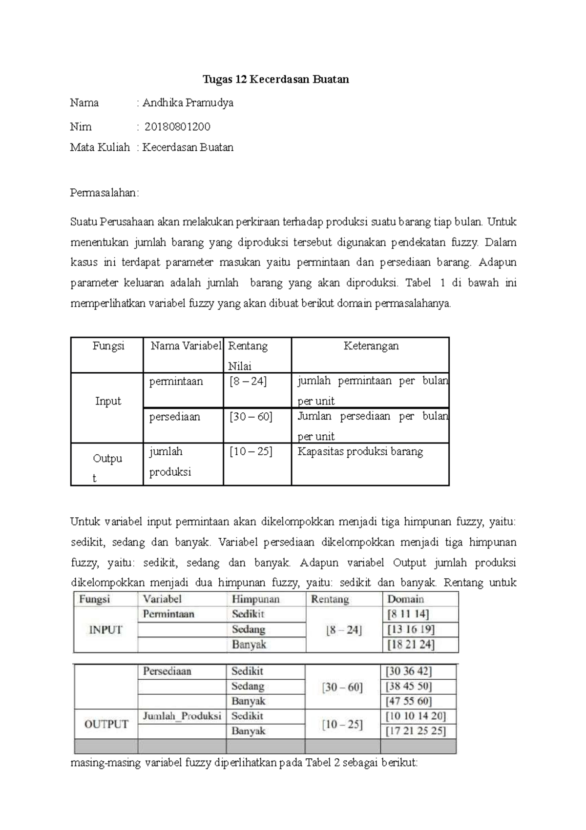 Tugas 12 Kecerdasan Buatan - Tugas 12 Kecerdasan Buatan Nama : Andhika Pramudya Nim ...