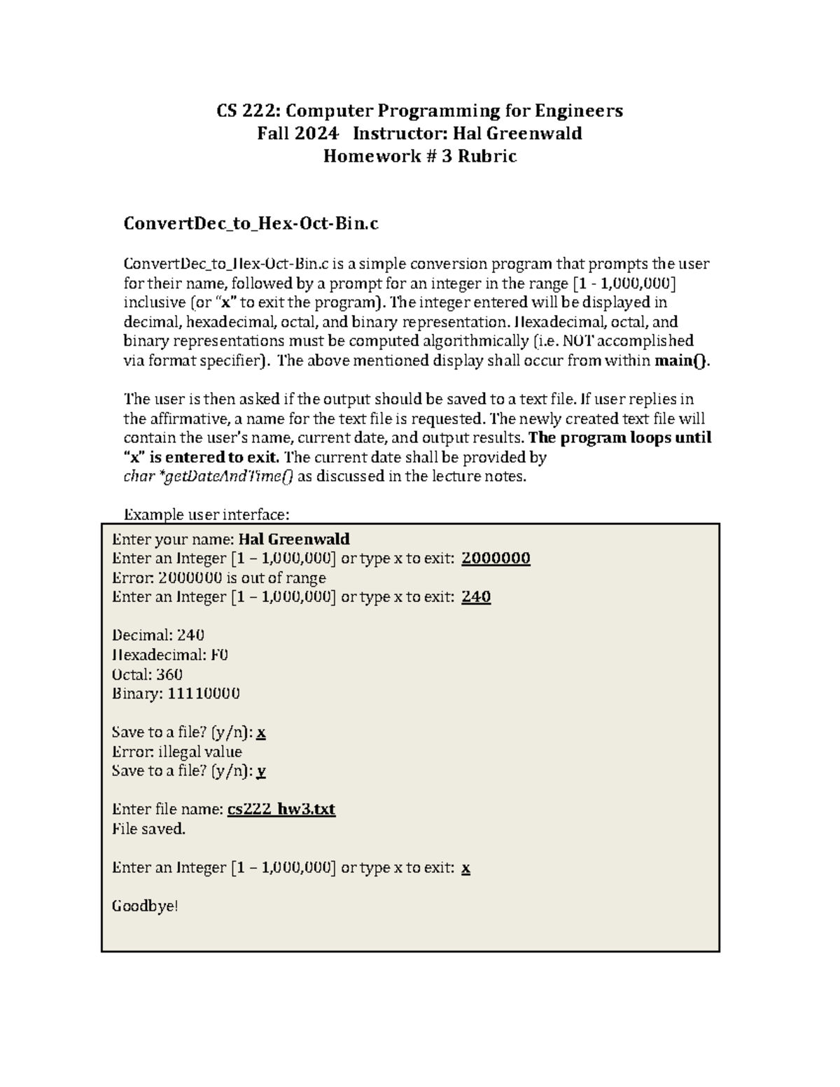 CS 222 HW3 Rubric: Convert Decimal to Hex-Oct-Bin Program - Studocu