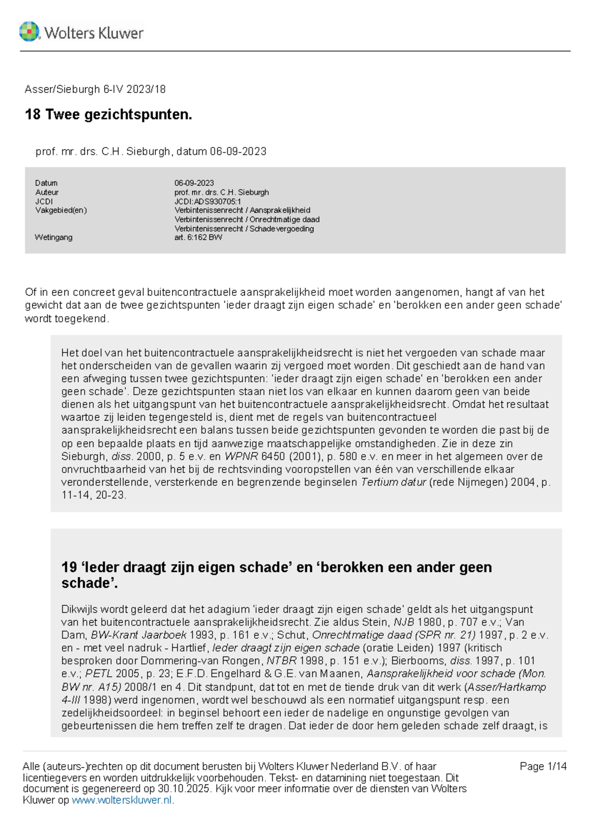 18-34 Asser 6-IV: Balans tussen Aansprakelijkheid en Schadevergoeding - Studeersnel