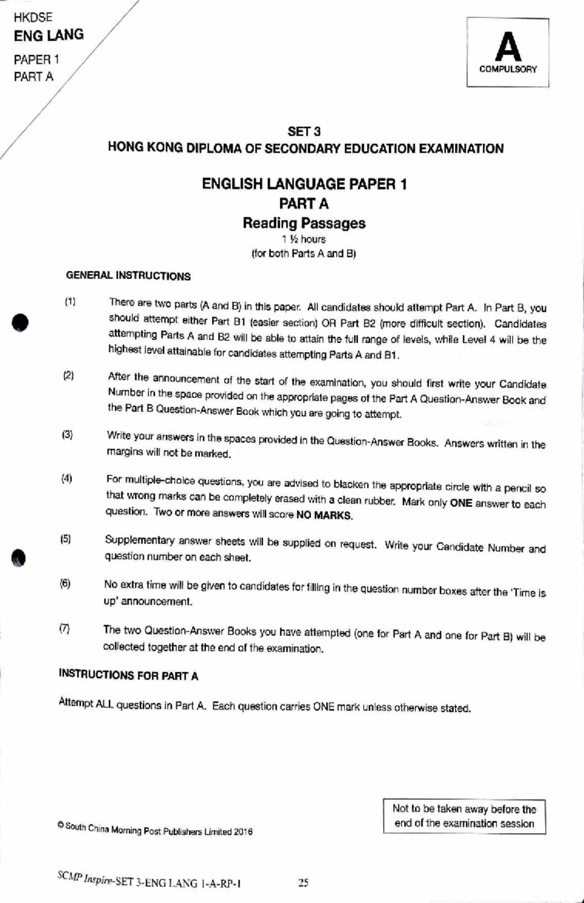 HKDSE ENG LANG A PAPER 1 PART A & B SET 3: Reading Passages Guide - Studocu