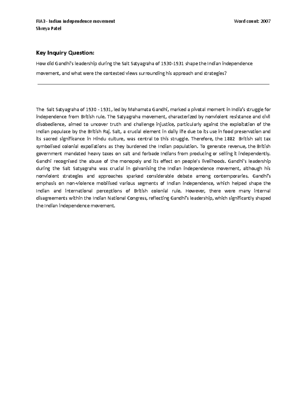 FIA3 Essay Notes: Leadership in the Salt Satyagraha and Indian ...