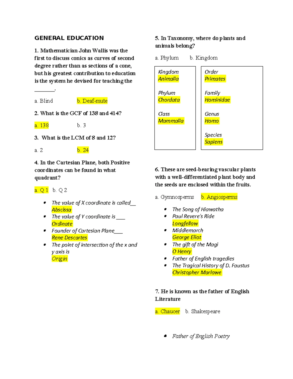 General Education Final Drill 1 - GENERAL EDUCATION Mathematician John ...