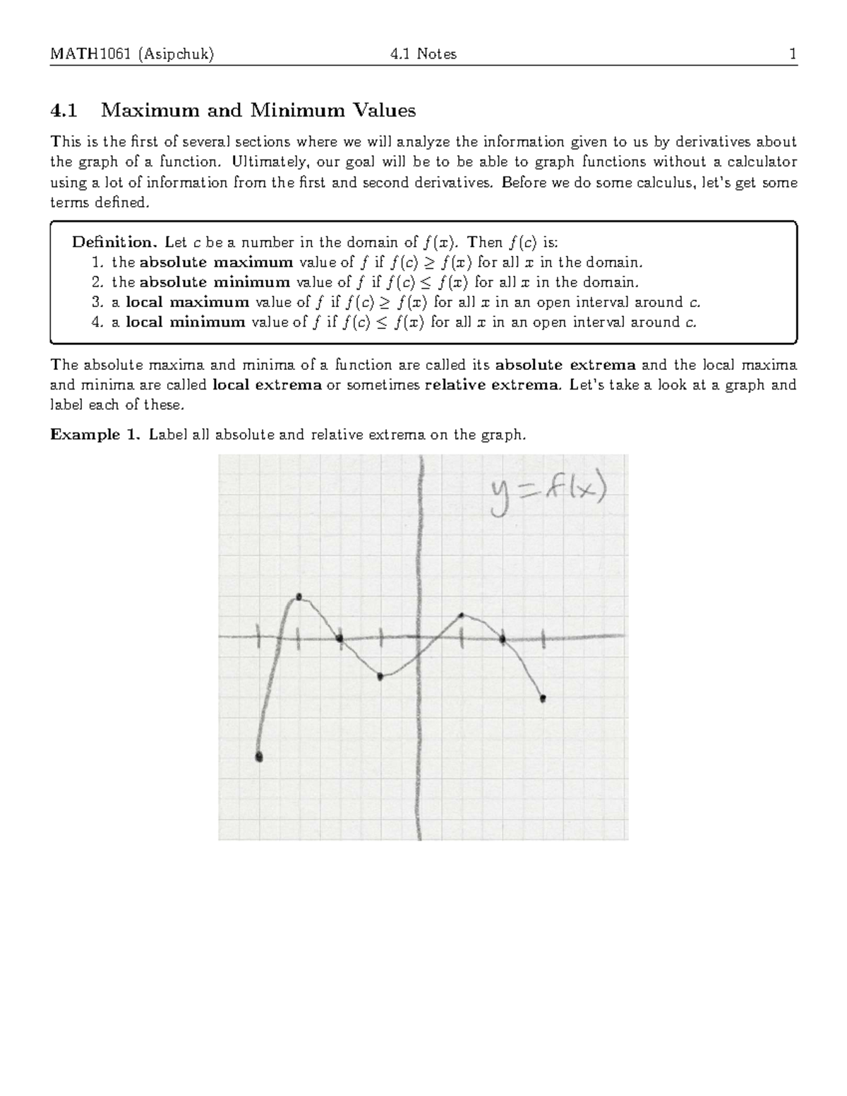 MATH1061 (Asipchuk) Final Exam Notes on Absolute & Relative Extrema ...