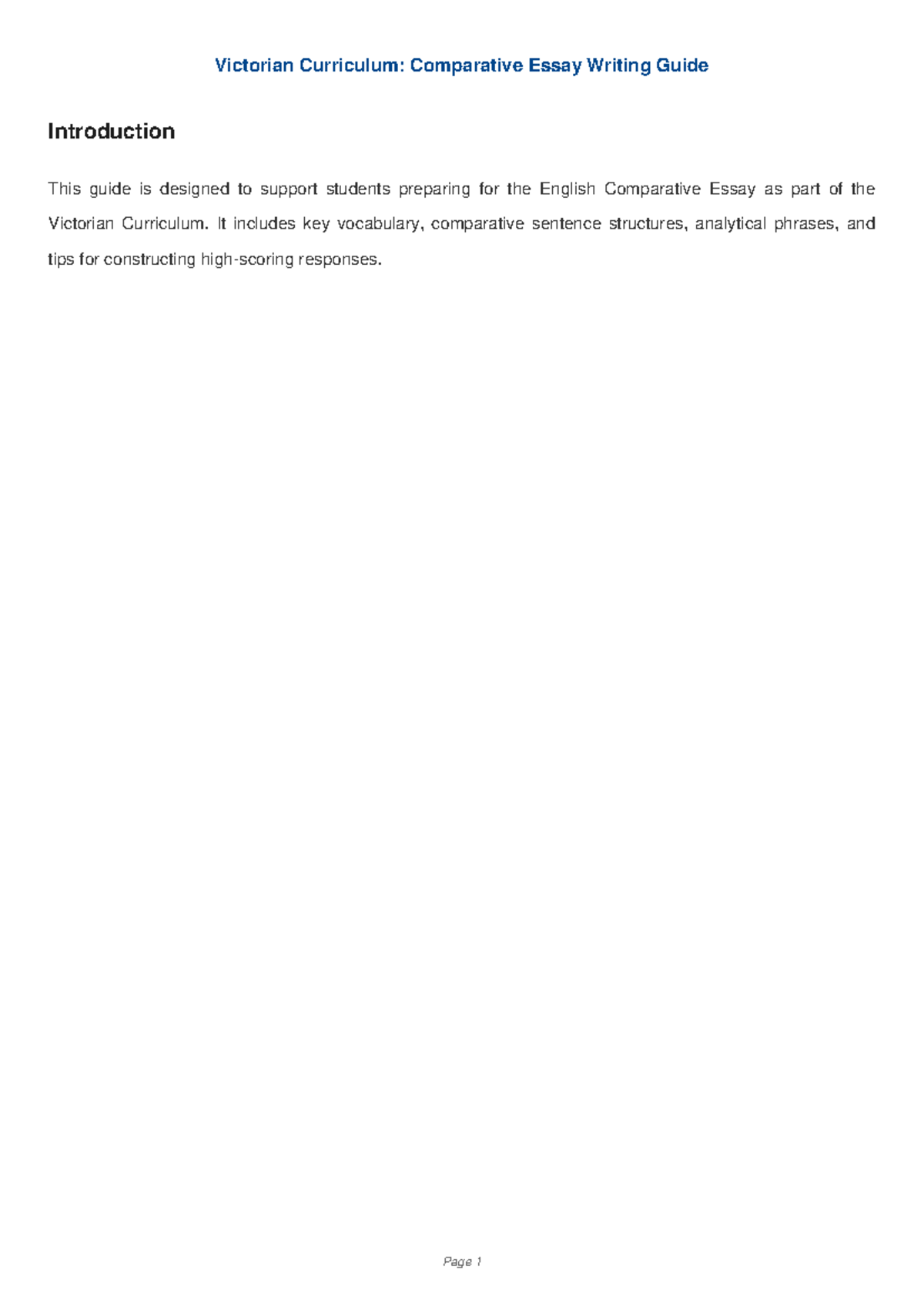 Victorian Curriculum: Comparative Essay Writing Guide & Tips - Studocu