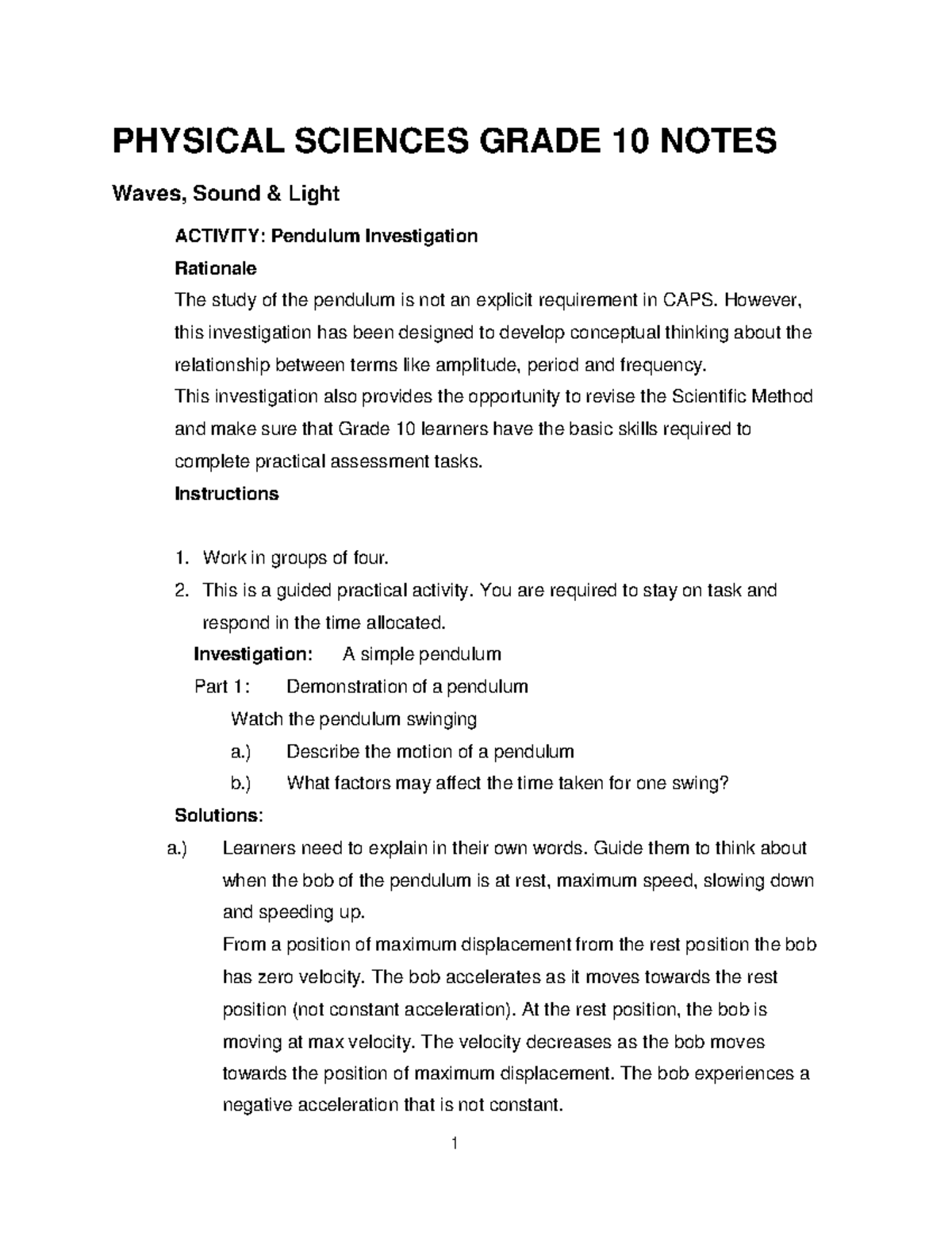 Grade 10 Physical Sciences: Waves, Sound, and Light Notes - Studocu