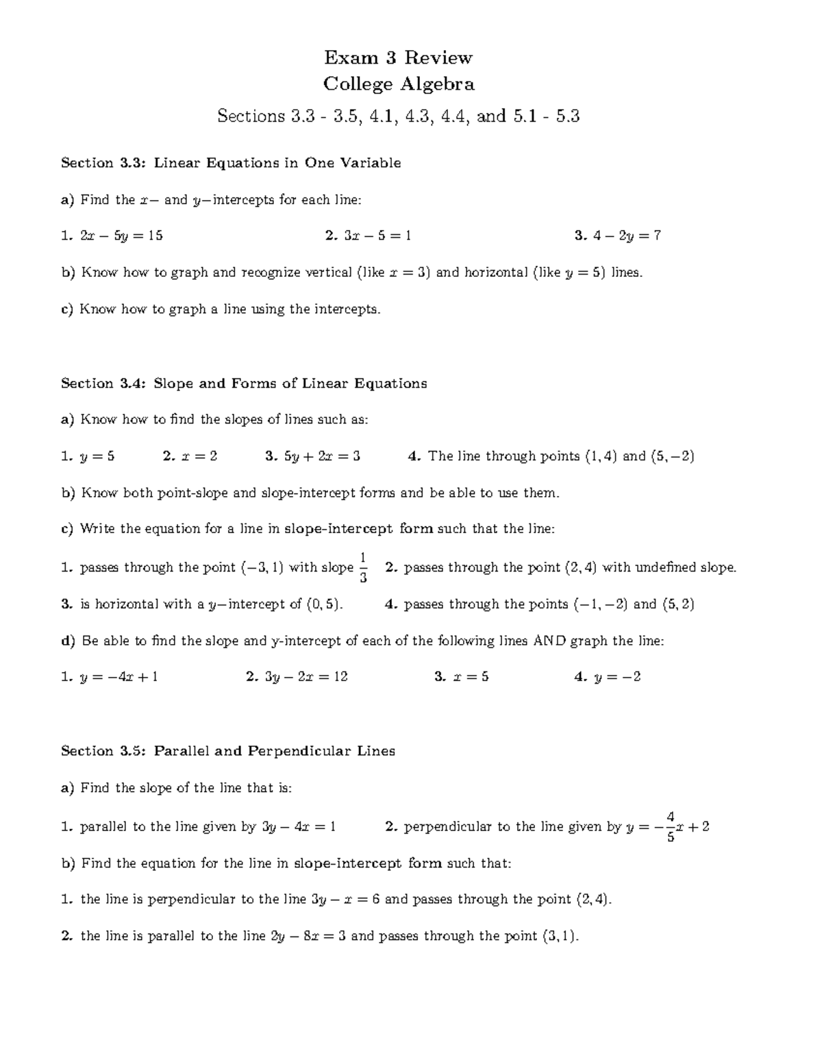 Math 111 Test 3 Review: College Algebra Concepts & Practice - Studocu