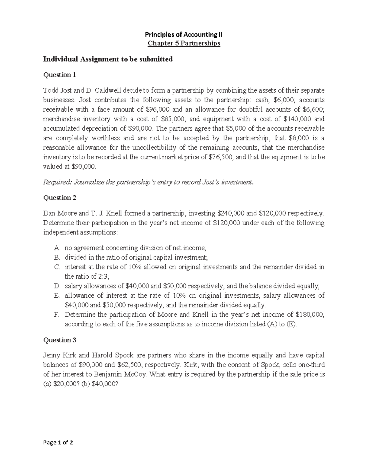 AAU ACCT II CH 5 Partnership Accounting Assignment - Page 1 of 2 ...