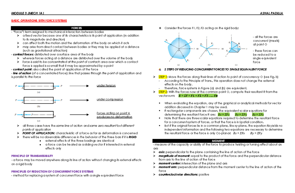 3 - basic operations in statics of rigid bodies - MODULE 3 (MECH 1A ...