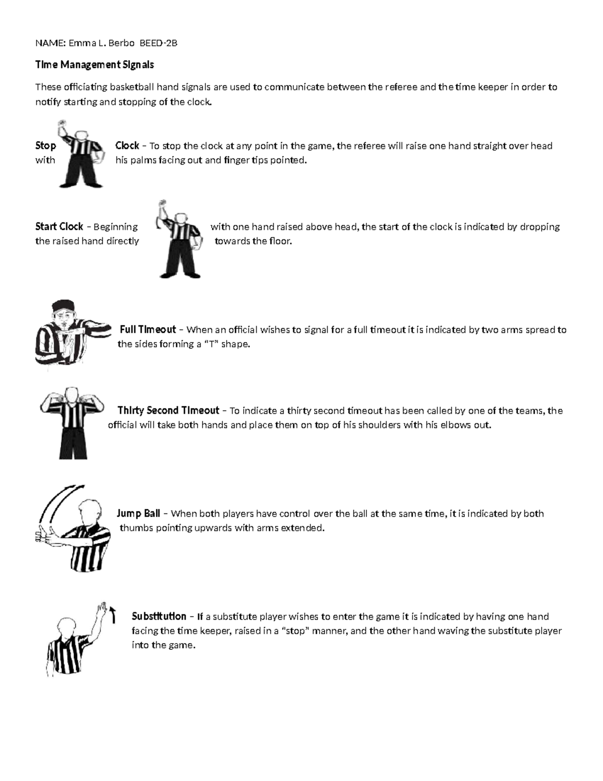 Basketball officiating hand signals guide for PE 101 - Studocu