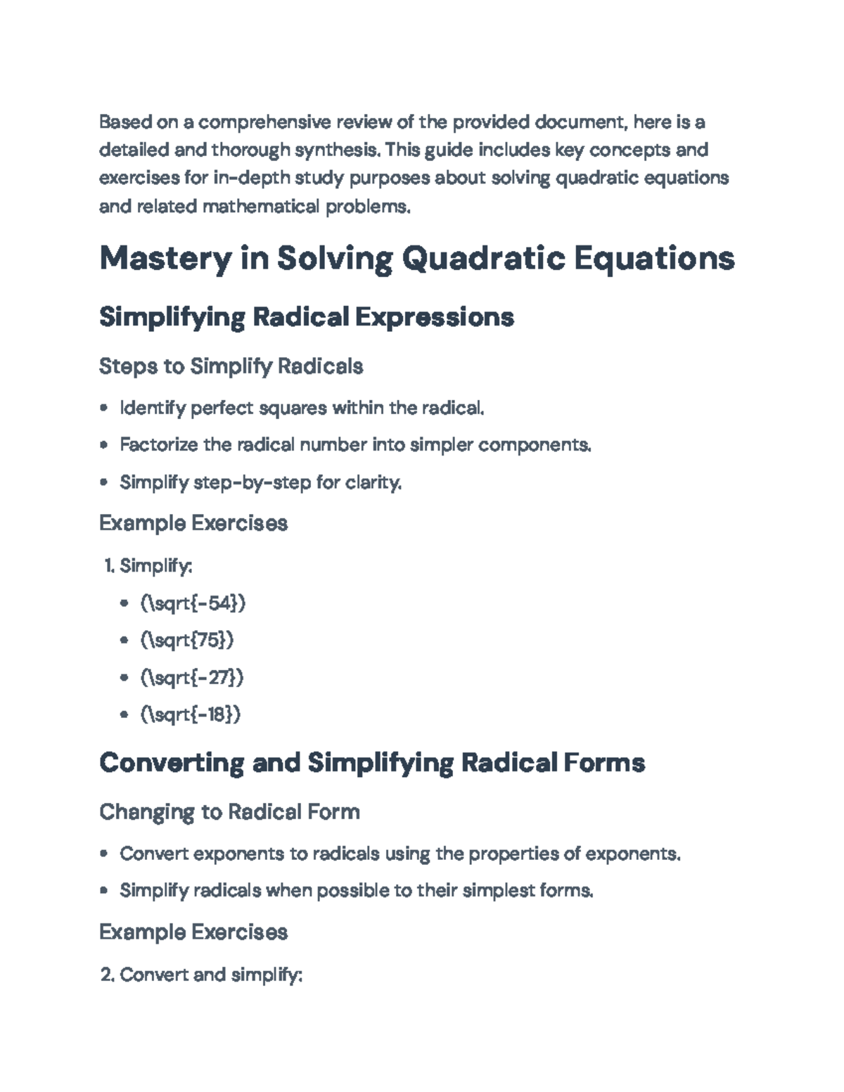 Comprehensive Guide to Quadratic Equations and Radical Expressions ...