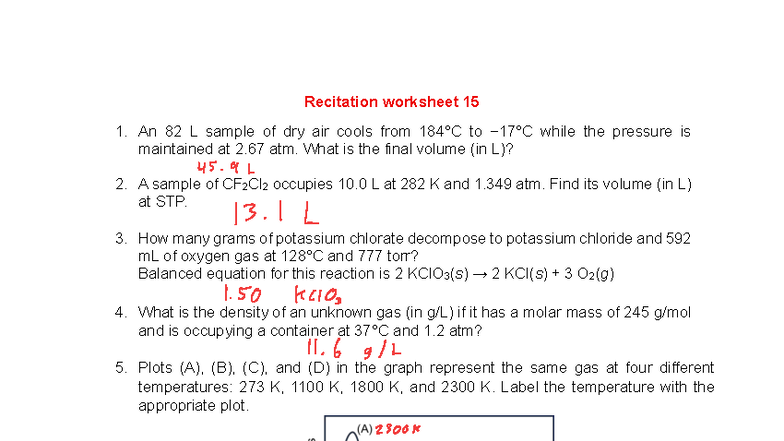 Worksheet 15 - Practice Problems on Gas Laws and Properties - Studocu