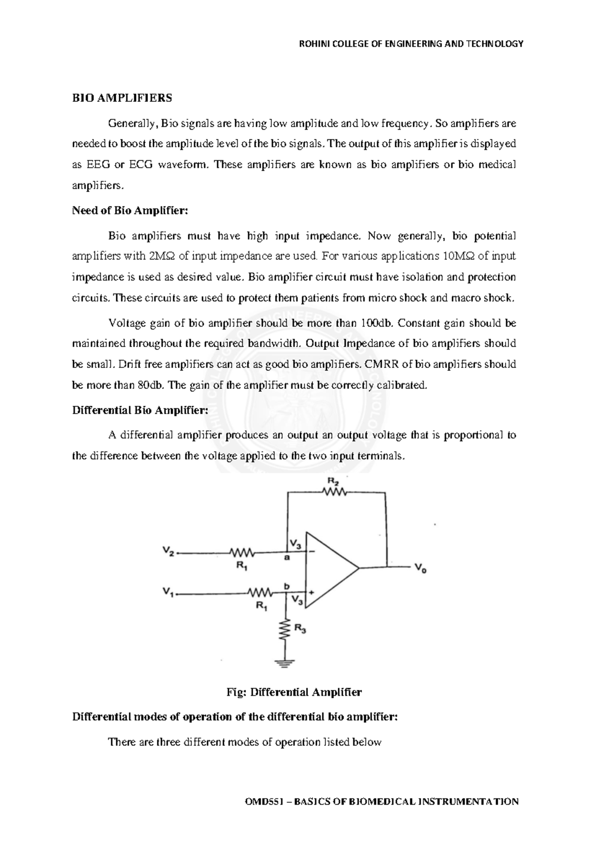 OMD551 - Bio Amplifiers in Biomedical Instrumentation Notes - Studocu