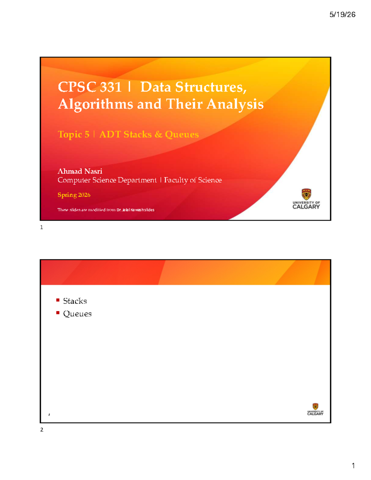CPSC 331 Final Exam Notes: ADT Stacks and Queues - Studocu